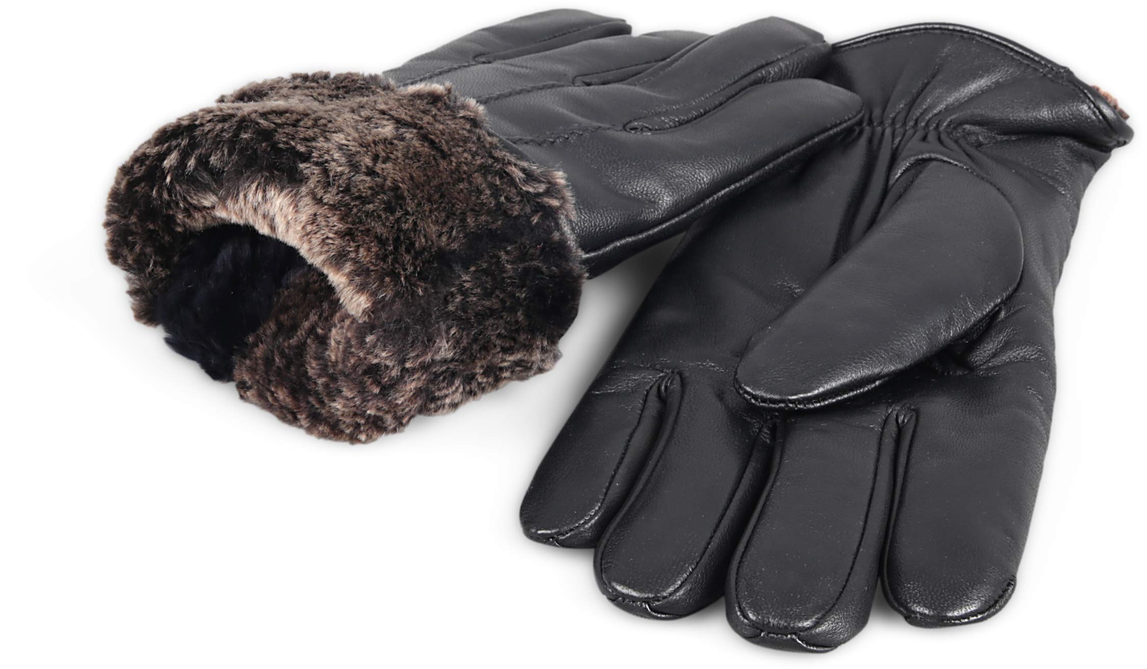 Zavelio Men's Premium Shearling Sheepskin Fur Lined Leather Gloves Black Xlarge