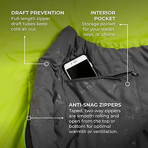 TETON Sports Leef Mummy Sleeping Bag - Lightweight Sleeping Bag for Backpacking, Camping, and Hiking - Cold-Weather Sleeping Bag - Camping Accessory with Drawstring Compression Sack - Long 20℉, Green