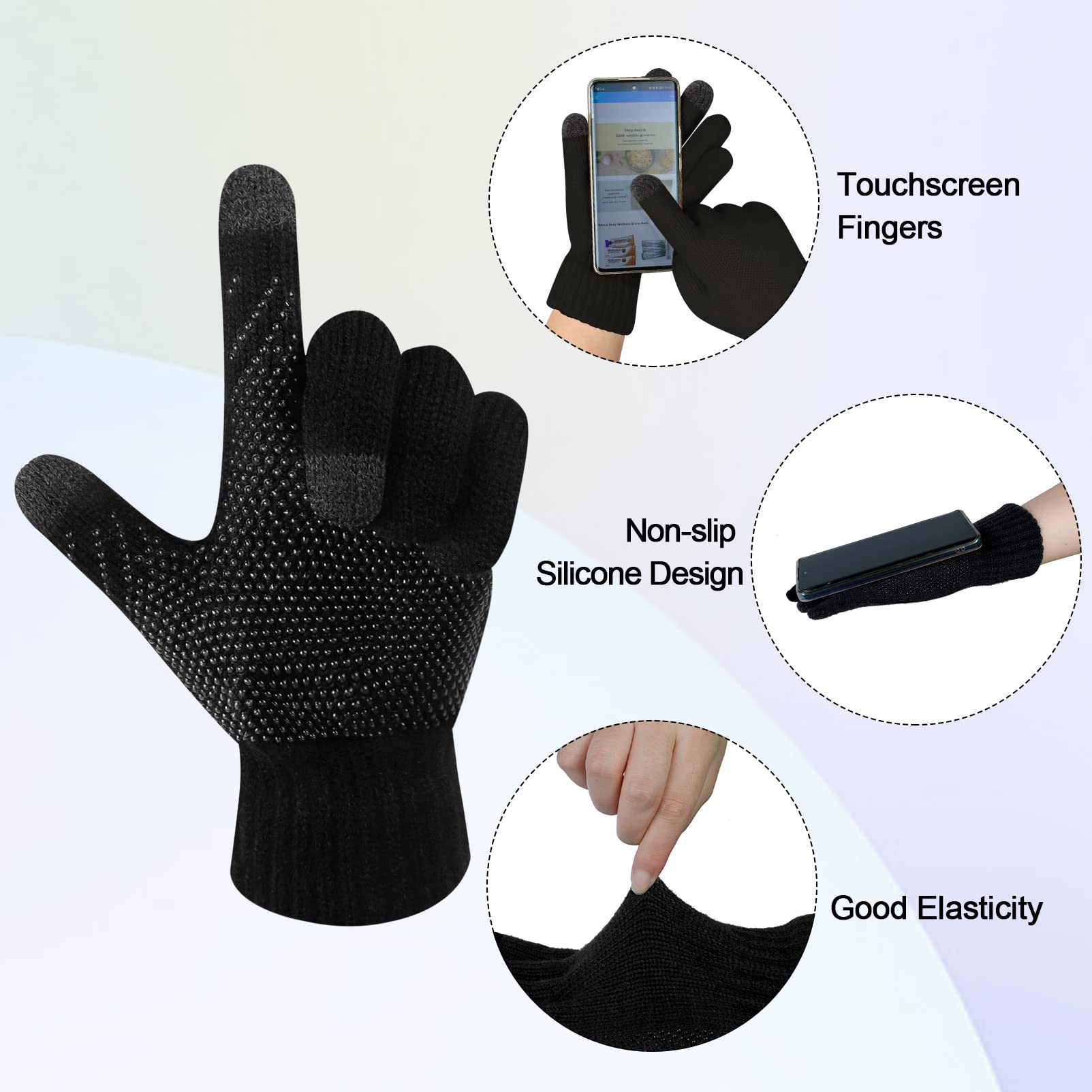 YSense Womens Winter Hat Scarf Glove Set, Warm Fleece Lined Pom Beanie Hat Neck Warmer and Touchscreen Gloves