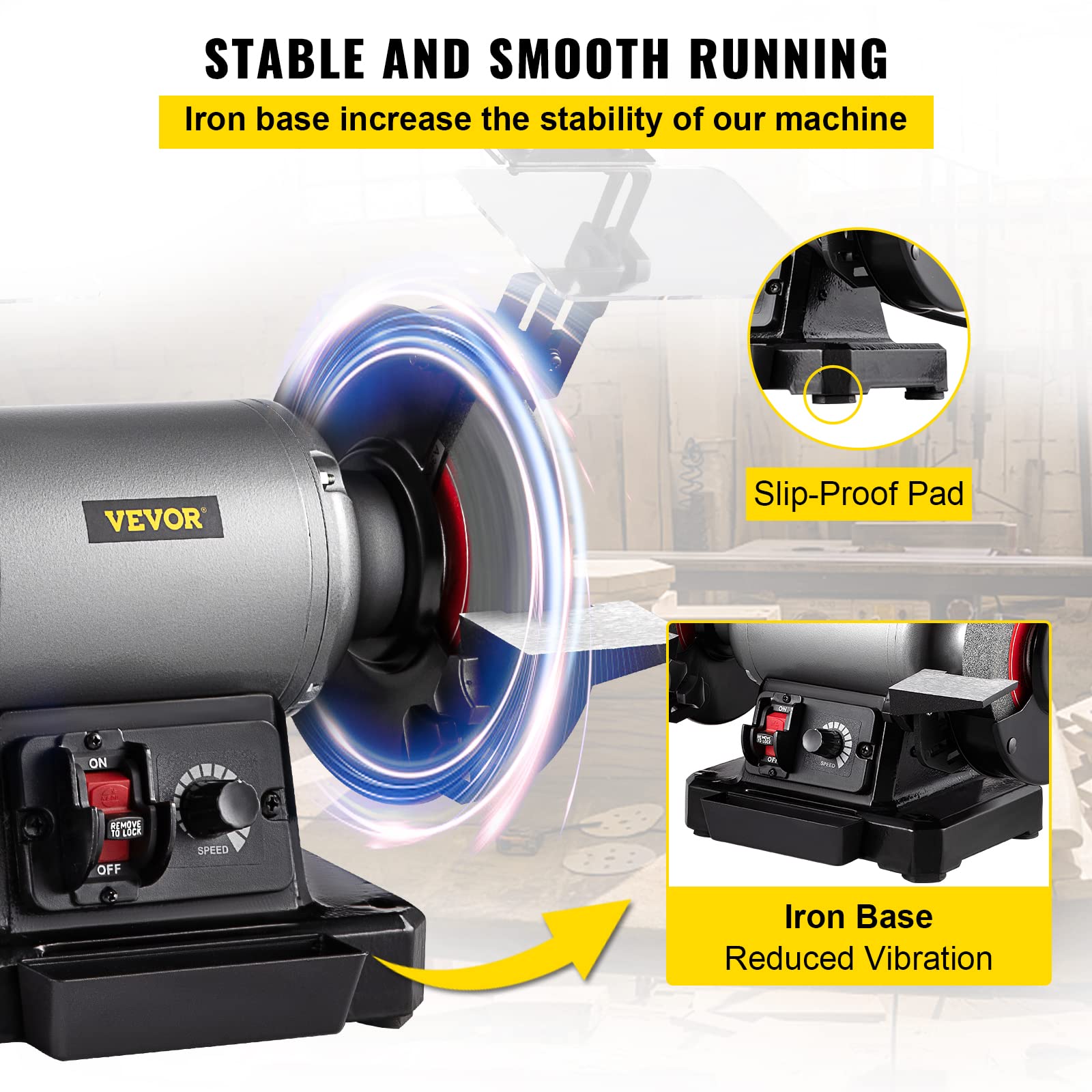 VEVOR 8" Variable Speed Bench Grinder (1800-3795 RPM) with POWERTEC Diamond Grinding Wheel Dresser