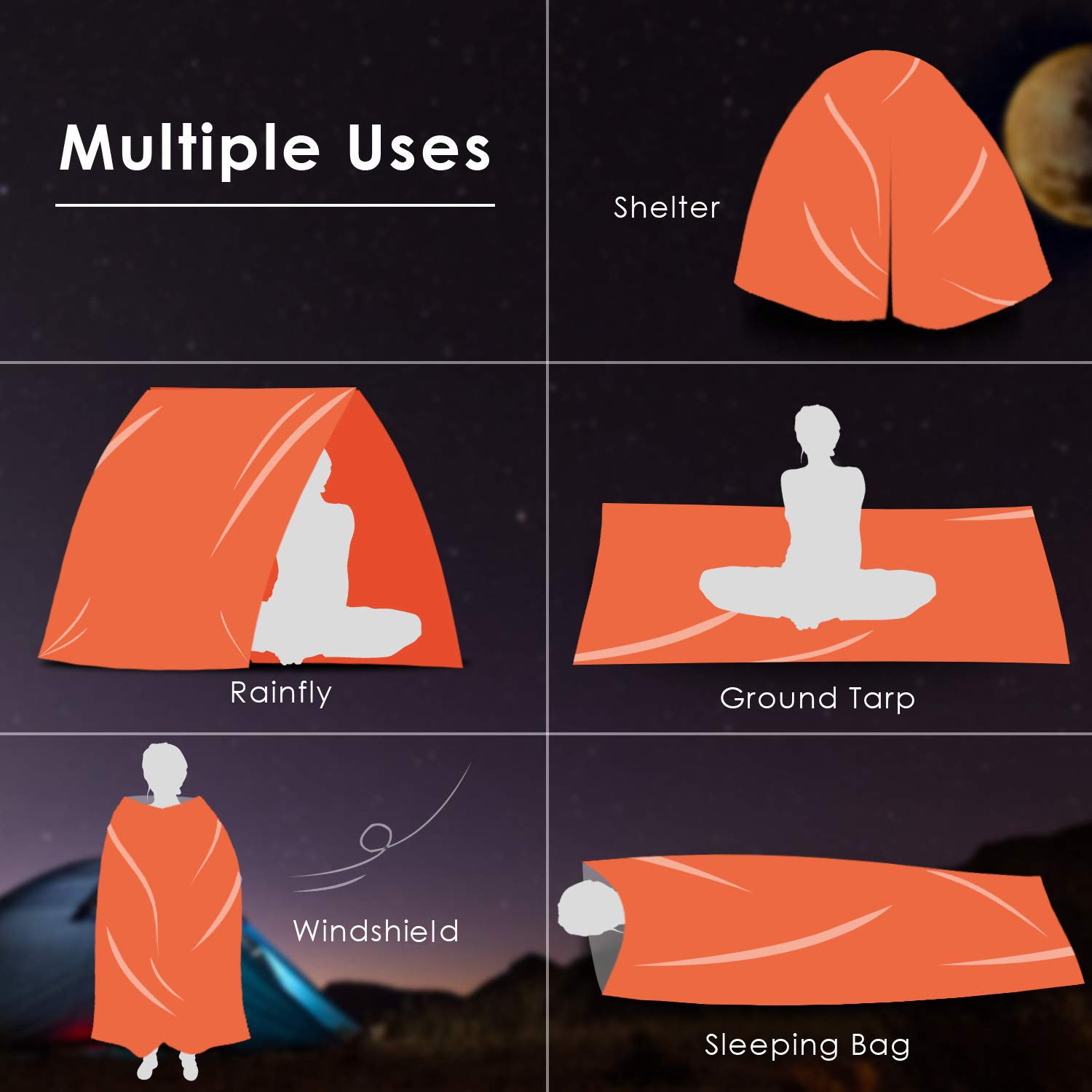 Wild Peak Emergency Waterproof Bivy Sack Sleeping Bag with Survival Gear Whistle - Ultra Lightweight, Compact Thermal Mylar Blanket, Reflective, Reusable, Durable Bivvy