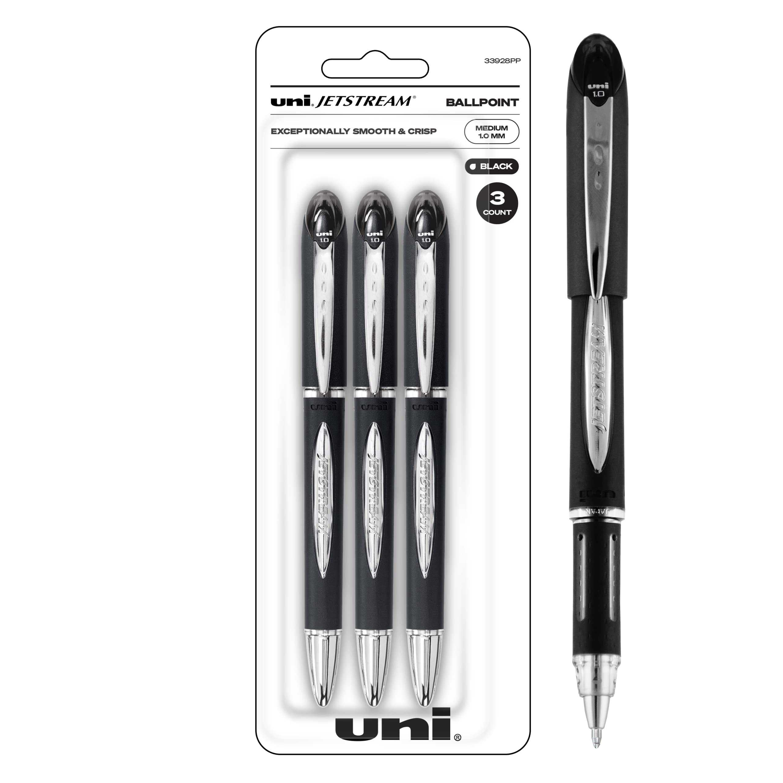 Uniball Jetstream Stick Pen 3 Pack, 1.0mm Medium Black Pens, Wirecutter Best Pen, Ballpoint Pens, Ballpoint Ink Pens | Office Supplies, Ballpoint Pen, Colored Pens, Fine Point, Smooth Writing Pens
