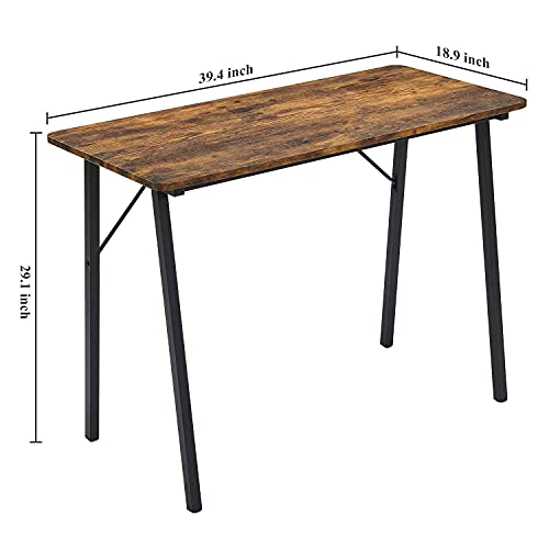 Writing Computer Desk Modern Simple Study Table Kids Desk Small Industrial Home Office Wood Work Desk with Metal Legs Tiny Desk for Bedroom, 39.4 x 18.9 x 29.1 inch Vintage Brown