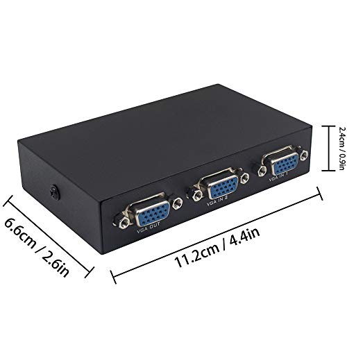 VGA Switch 2 in 1 Out, TAIPOXUN VGA Switch Box 2 Port VGA Switch Press Button Two Way VGA Vedio Switch for TV Moniter Sharing or Switching(Not Support DDC, DDC2,DDC2B Moniter),2PC Share a VGA Display