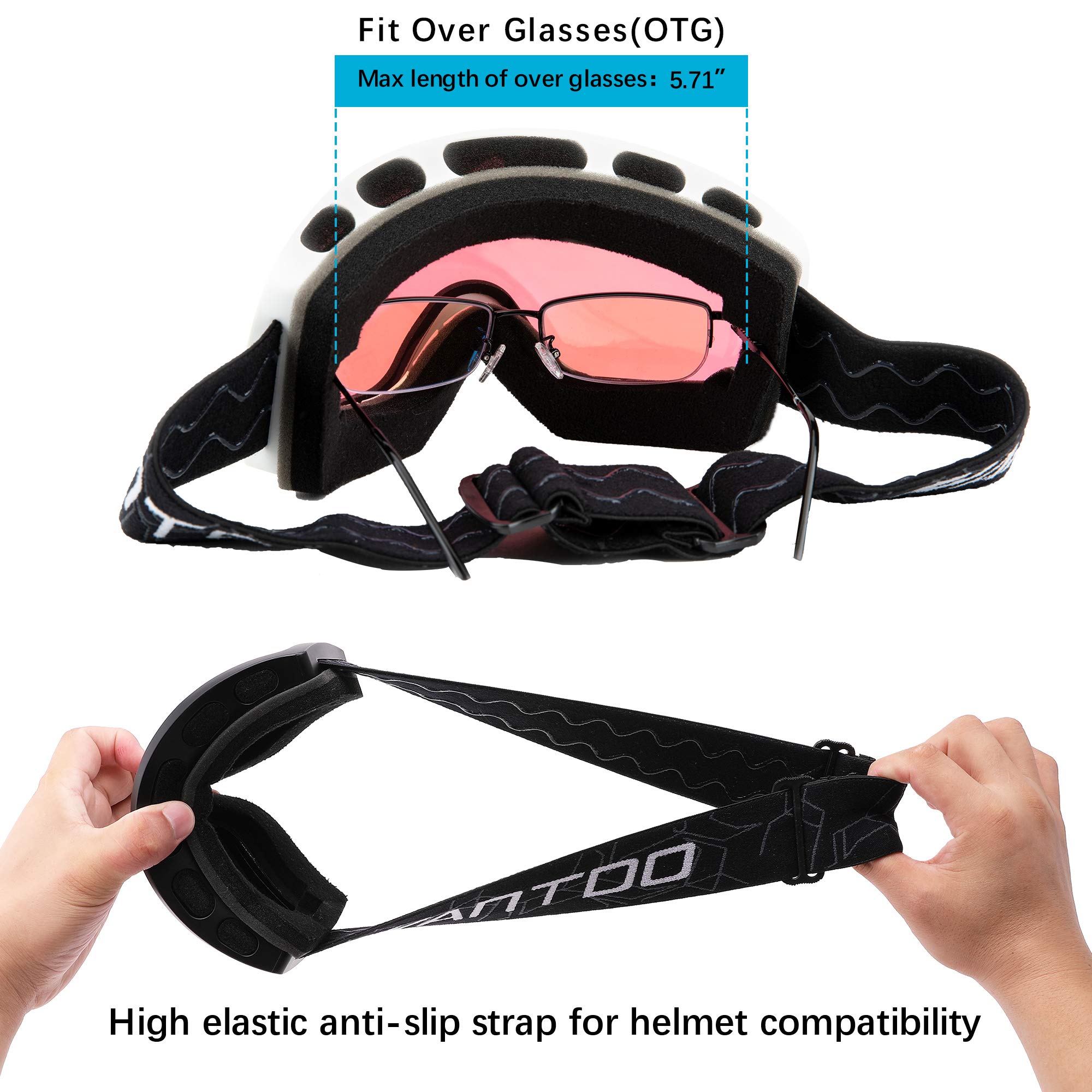 Wantdo Spherical Ski Goggles Double Layer OTG Snow Goggles Skiing Rose,VLT 46%