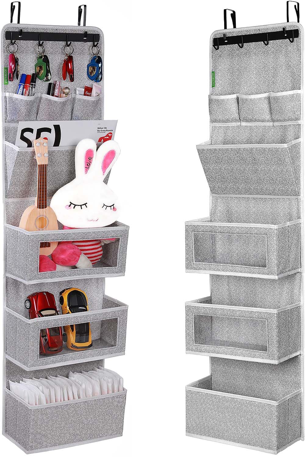 VICTORICH All-IN-ONE Over the Door Organizer, Super Behind the Door Storage Organizer with Door Rack and Large Clear Windows, Wall File Organizer, Hanging Organizer (New Grey)