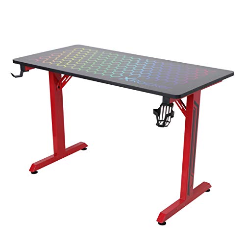 X Rocker Hex PC Modern Gaming Desk, with Headset Hook and Cup Holder, Textured Carbon Fiber, 721601, 47.24" x 23.62" x 29.13", Black and Red