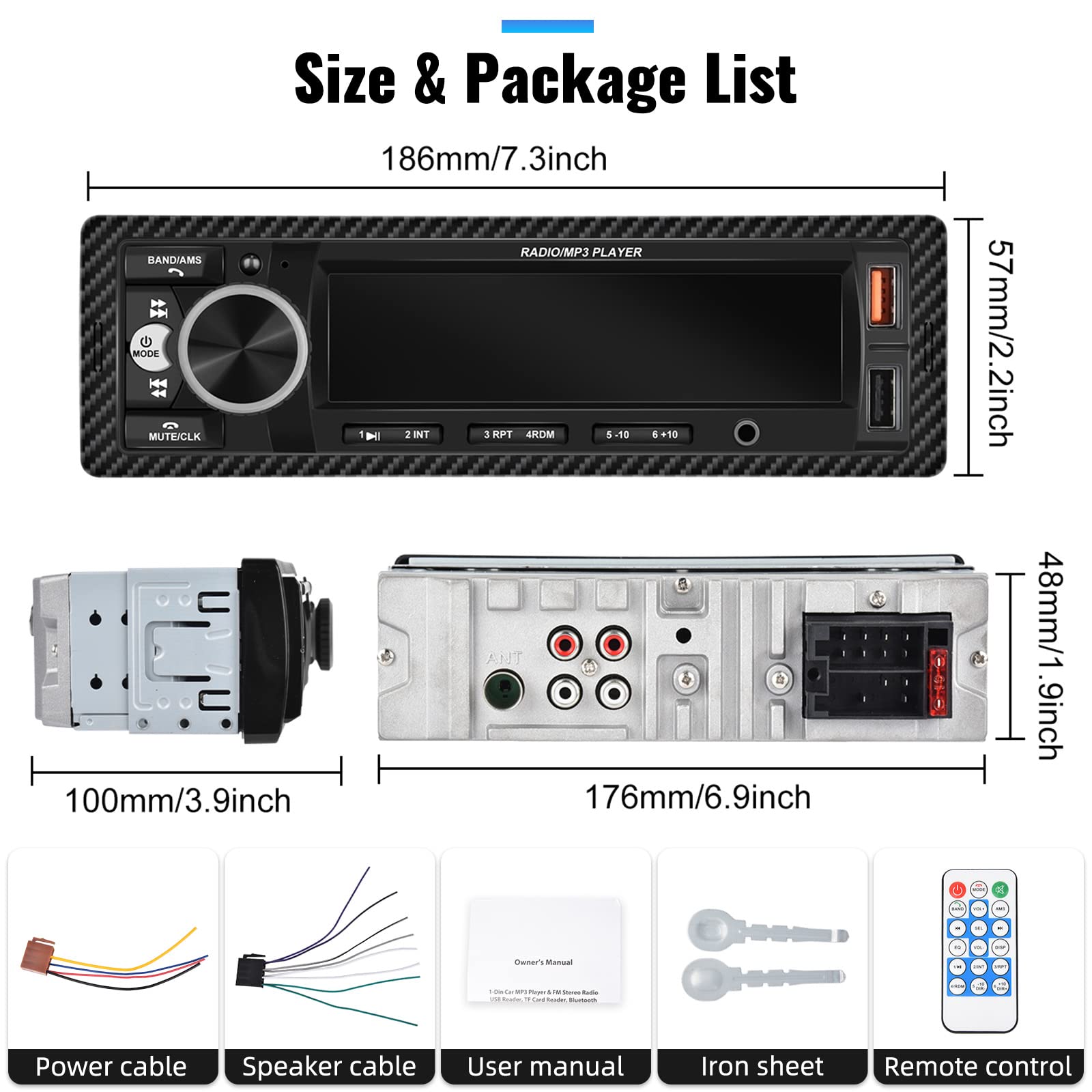 UNITOPSCI Single Din Bluetooth Multimedia Car Stereo Radio Bluetooth Hands-Free Calling Audio Receiver FM Radio Car MP3 Player AUX in/Dual USB Port Digital Media, Fast Charging with Remote Control