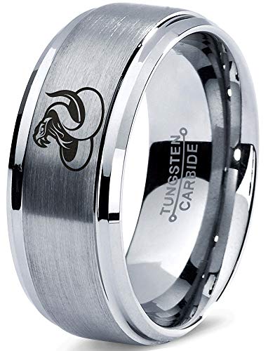 Zealot Jewelry Tungsten Hissing Snake Python Serpent Band Ring 8mm Men Women Comfort Fit Gray Step Bevel Edge Brushed Polished Size 15