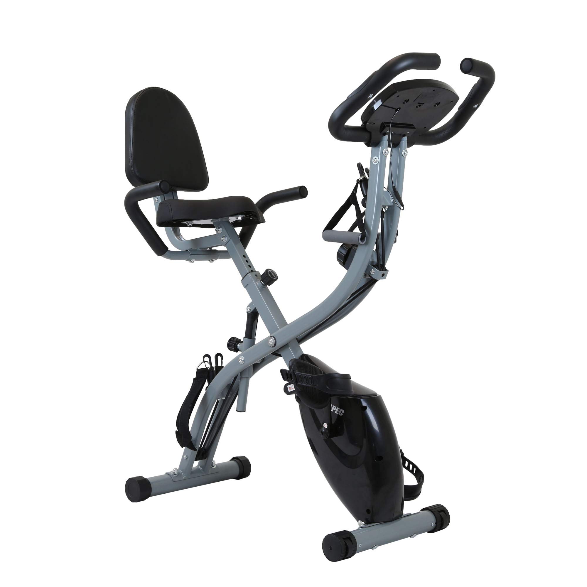 Xspec Recumbent Upright Indoor Cycling Bike, Foldable Exercise Bike with Resistance Bands and Phone/Tablet Holder,16-Level Magnetic Resistance, LCD Display Grey