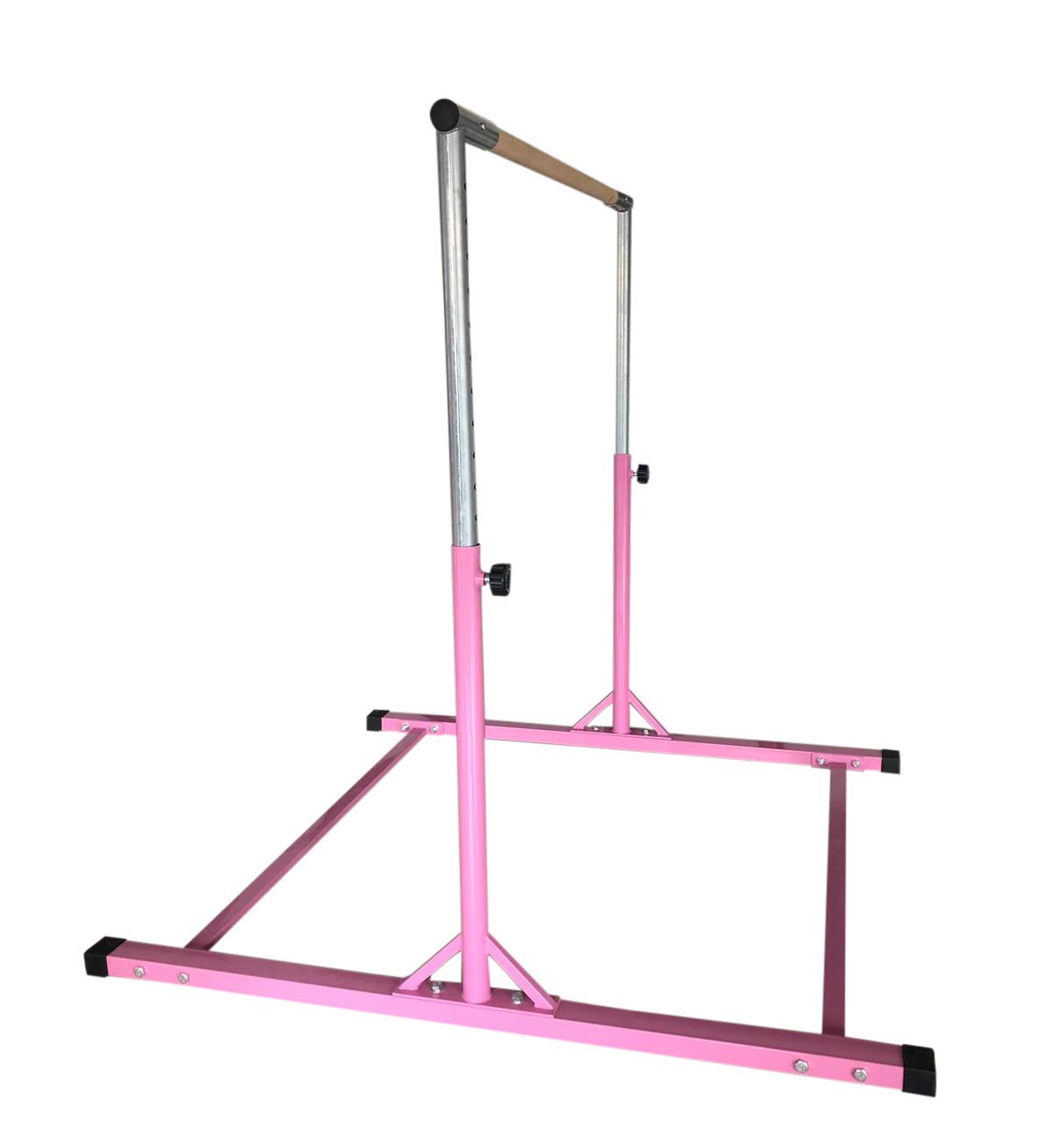 X-Factor 5 Ft Horizontal Bar Athletic Teens Adjustable Gymnastics 280 LB Capacity Children Junior Training Kip Bars Pink with 4' Ft x 8' Ft Gymnastic Mat Set
