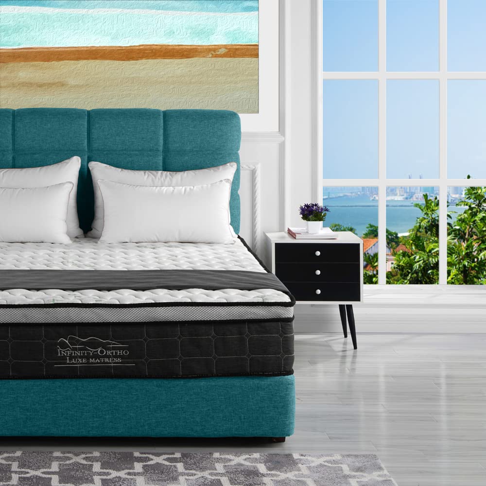 Swiss Ortho Sleep, 12" Inch Memory Foam and Innerspring Hybrid Medium-Firm Plush Mattress/Bed-in-a-Box/Pressure Relieving Bliss, King, White