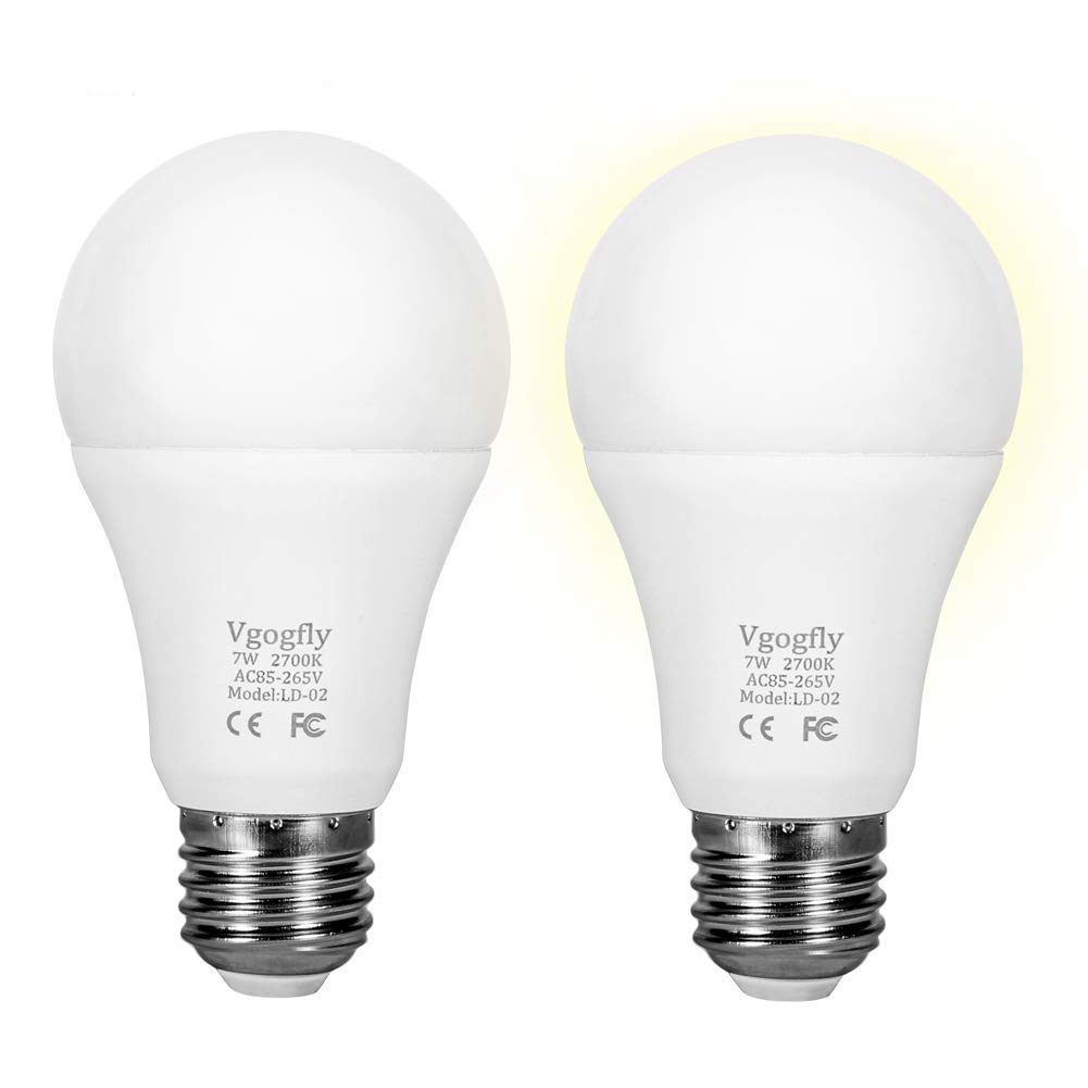 Vgogfly Sensor Lights Bulb Dusk to Dawn LED Light Bulbs Smart Lighting Lamp 7W E26/E27 Automatic On/Off, Indoor/Outdoor Yard Porch Patio Garage Garden (Warm White, 2 pack)