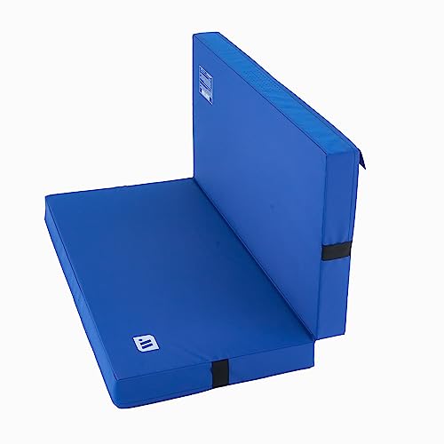 We Sell Mats 4 Inch thick Bifolding Gymnastics Crash Landing Mat Pad, Safety for Tumbling, Back Handspring Training and Cheerleading, 4 ft x 4 ft, Blue