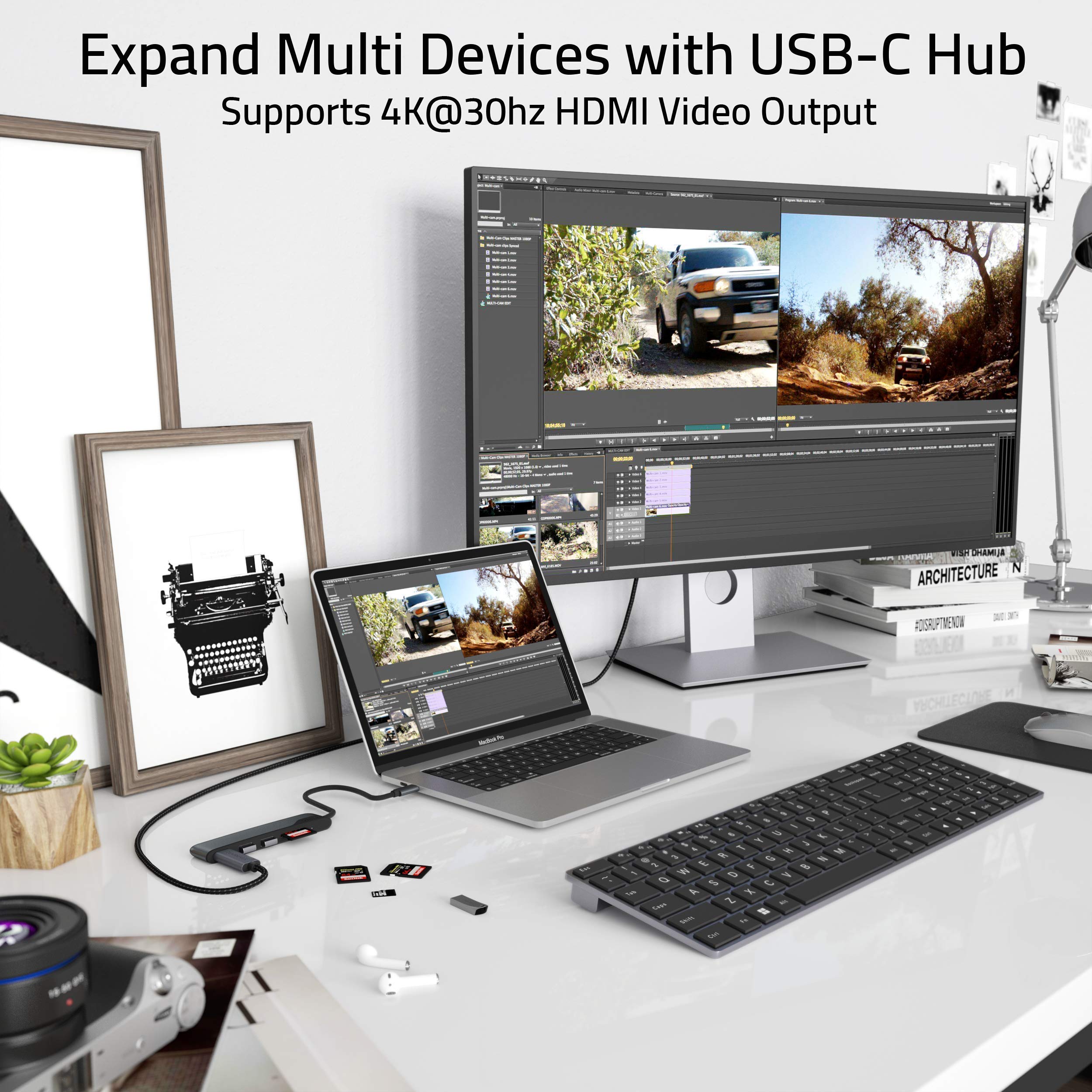 Syntech USB C Hub 5-in-1 USB C to HDMI Adapter with SD MicroSD Card Reader 2 USB3 Ports Compatible with Steam Deck Dock iMac 2021 iPad mini iPad Pro MacBook Pro MacBook Air Surface Pro 8/X Go and More