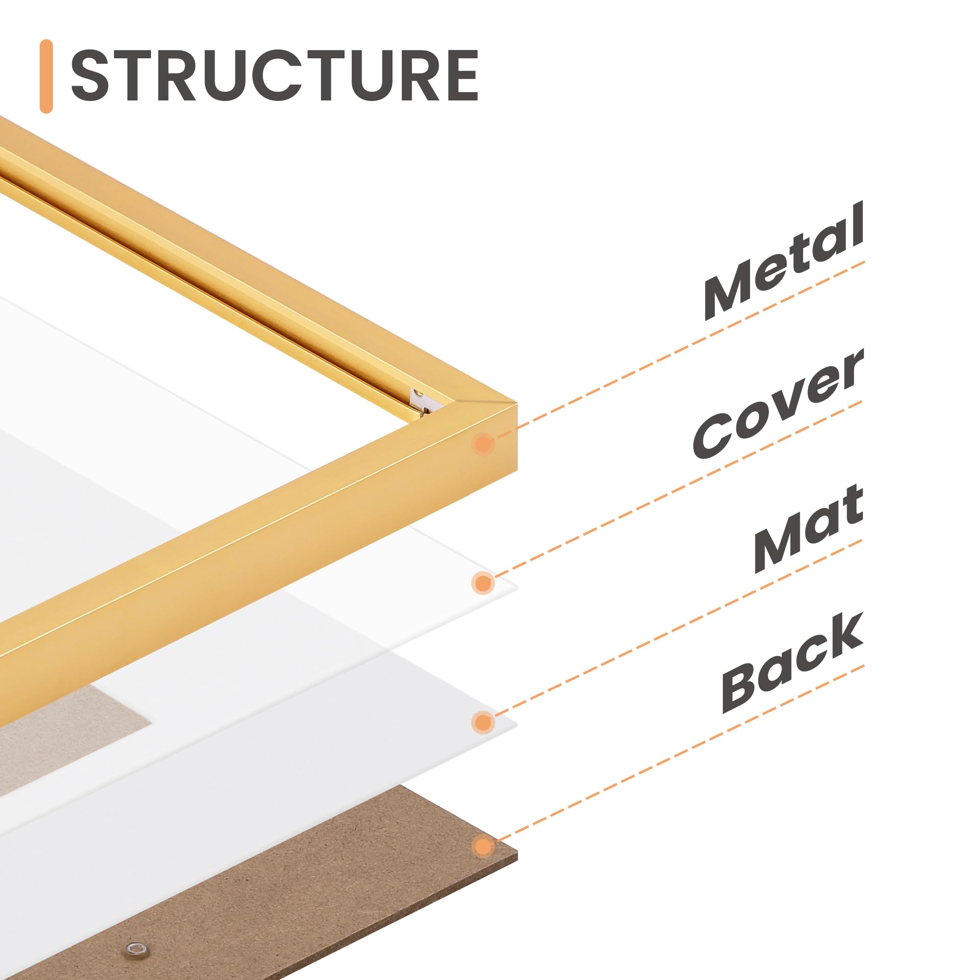 upsimples 12x12 Aluminum Picture Frame with mat for 8x8, Gallery Wall Decor Metal Photo Frames Set of 2, Gold