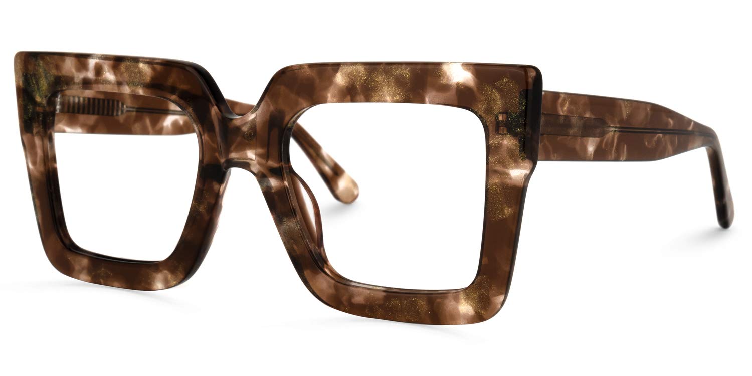 Zeelool Stylish Thick Oversized Square Eyeglasses for Women with Non-prescription Clear Lens Brandon VFP0306-11 Brown