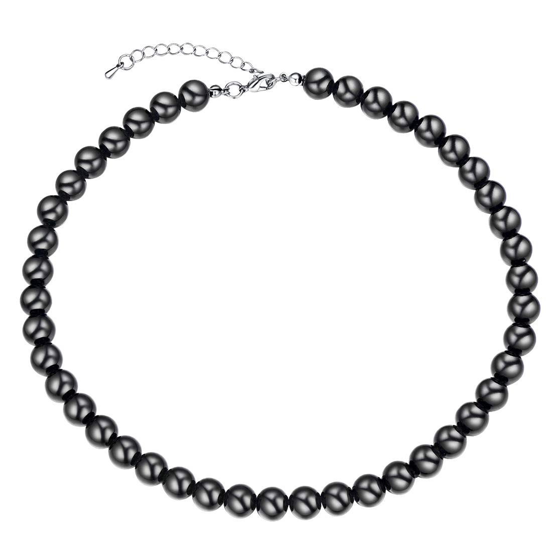 Women Choker Necklace Black Pearl Strand Necklace Bride Jewelry 10mm Big Faux Pearl Necklaces 18"