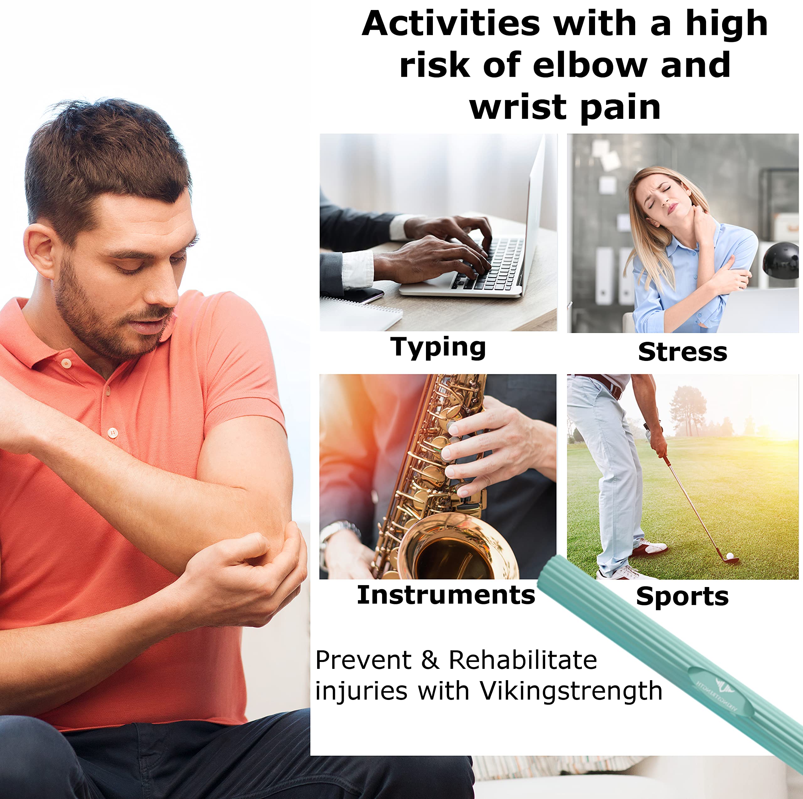 Vikingstrength Wrist Bar for Physical Therapy and Tennis Elbow, Forearm Exerciser hand therapy tools, hand exercise equipment for golfers elbow (Blue-Medium)