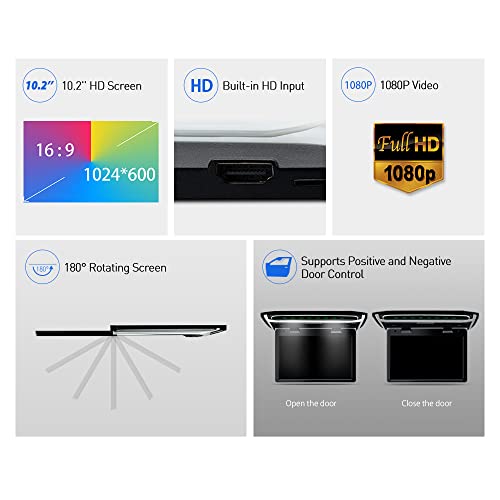 XTRONSÂŽ 10.2 Inch Digital TFT Screen 1080P Video Car Overhead Player Roof Mounted Monitor HDMI Port (No DVD Drive)