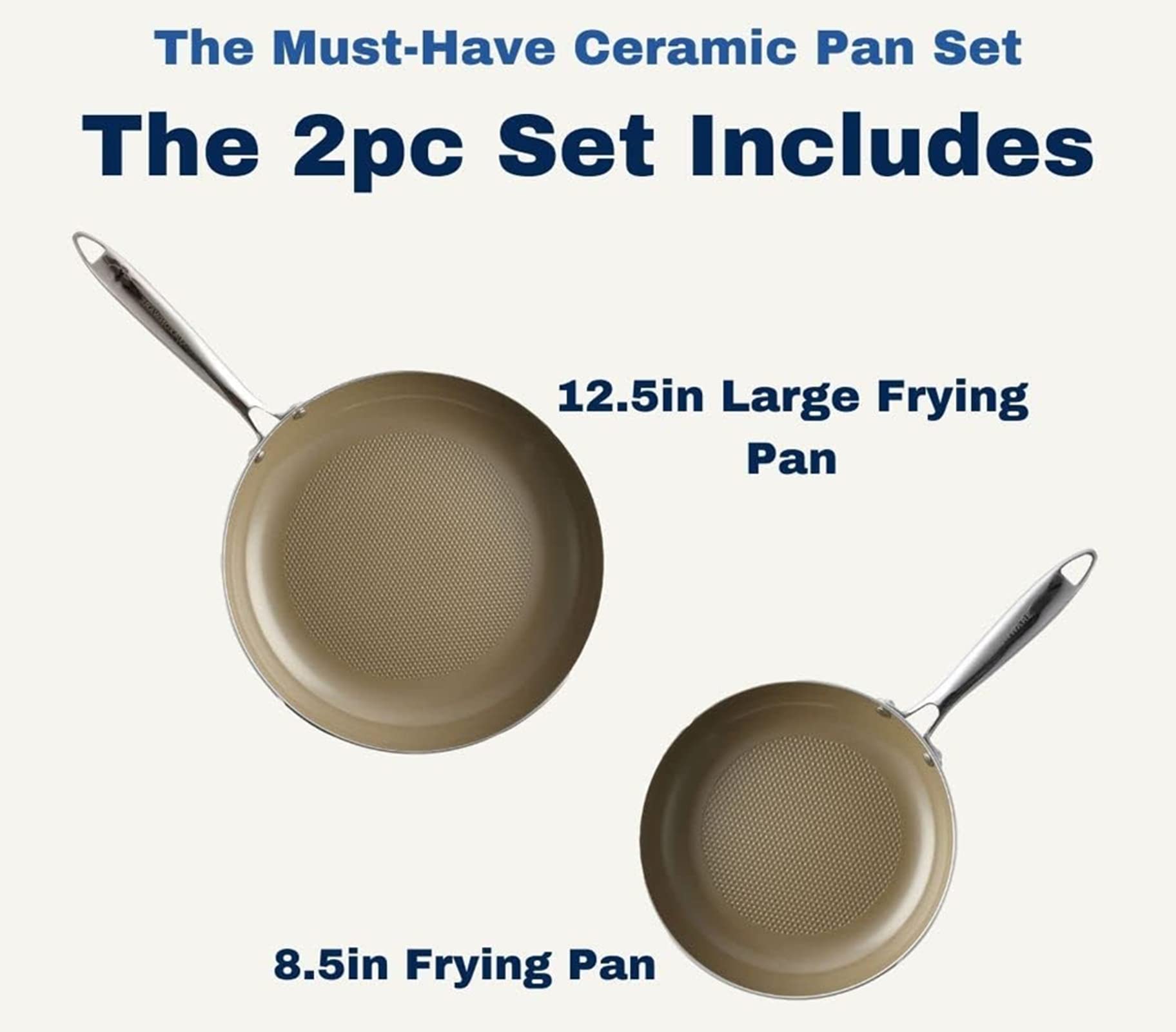 WaxonWare Hive Nonstick Healthy Ceramic, Frying Pan/Skillet Set - 8.5 in and 12 in - Induction Compatible - Oven Safe
