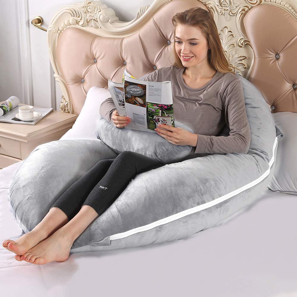 yoyomax Pregnancy Pillows, C Shaped Full Body Maternity Pillow Memory Foam Pregnancy Pillow with Removable Velvet Cover, 52 Inch Pregnancy Pillows for Sleeping-LIGHTGREY