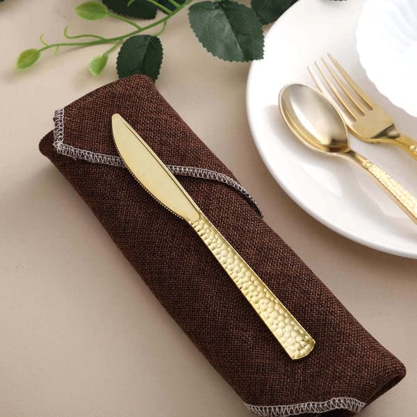 TABLECLOTHSFACTORY 24 Pack Disposable Plastic Knives | 7"| Gold | BPA Free | Hammered Design