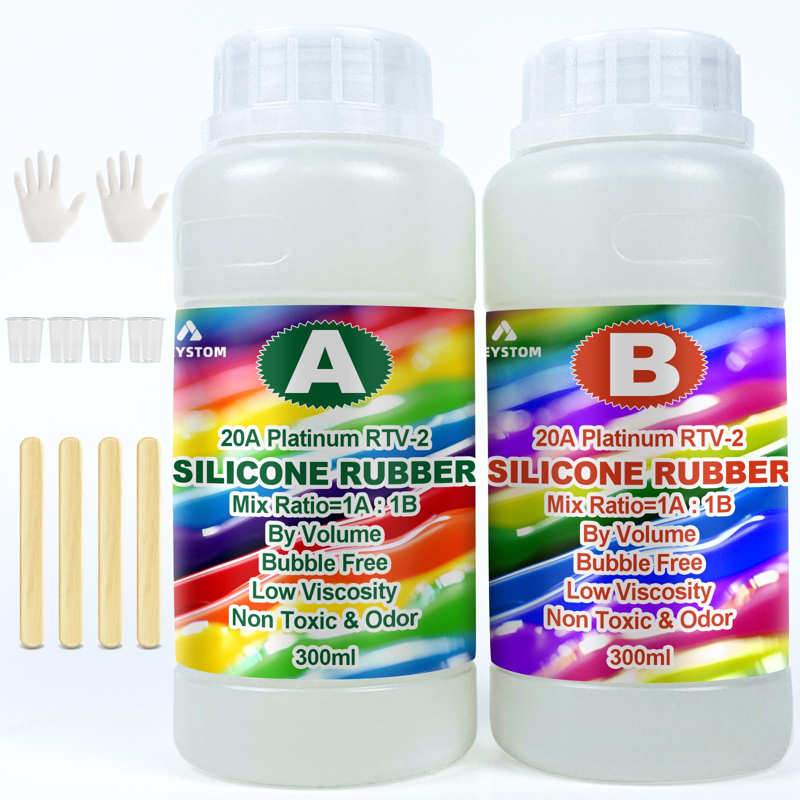 WEYSTOM Silicone Mold Making Kit, 20A Liquid Silicone Rubber 600ML/1.9LB, Fast Curing Mold Making Silicone, Translucent Mold Making Silicone - Mix Ratio =1A:1B