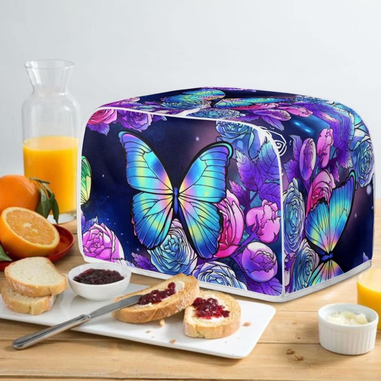 Upetstory 4 Slice Rose Butterfly Toaster Cover Kitchen Medium Appliance Cover with Handle,Dustproof Fingerprint Protection,Machine Washable
