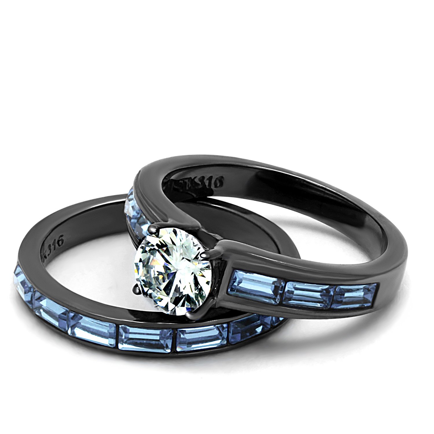 Women's 3.24 Carats Clear & Light Blue CZ Wedding Rings Set (9)