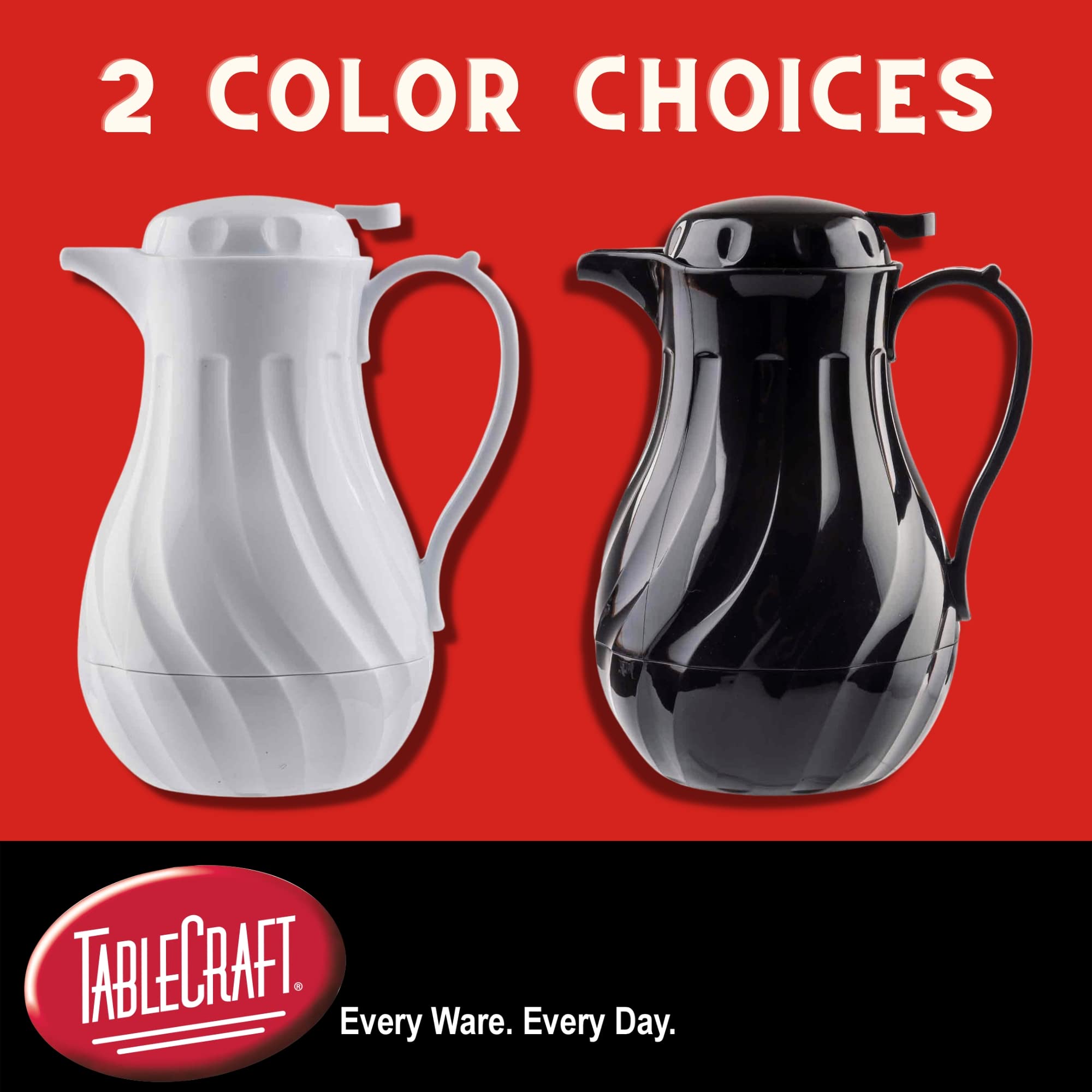 Tablecraft Insulated Coffee Server, Tea and Hot Water Beverage Dispenser, Swirl Thermal Triple Wall Serving Pitcher, Commercial Restaurant Foodservice Plastic BPA Free Pot, White, 40 Ounce