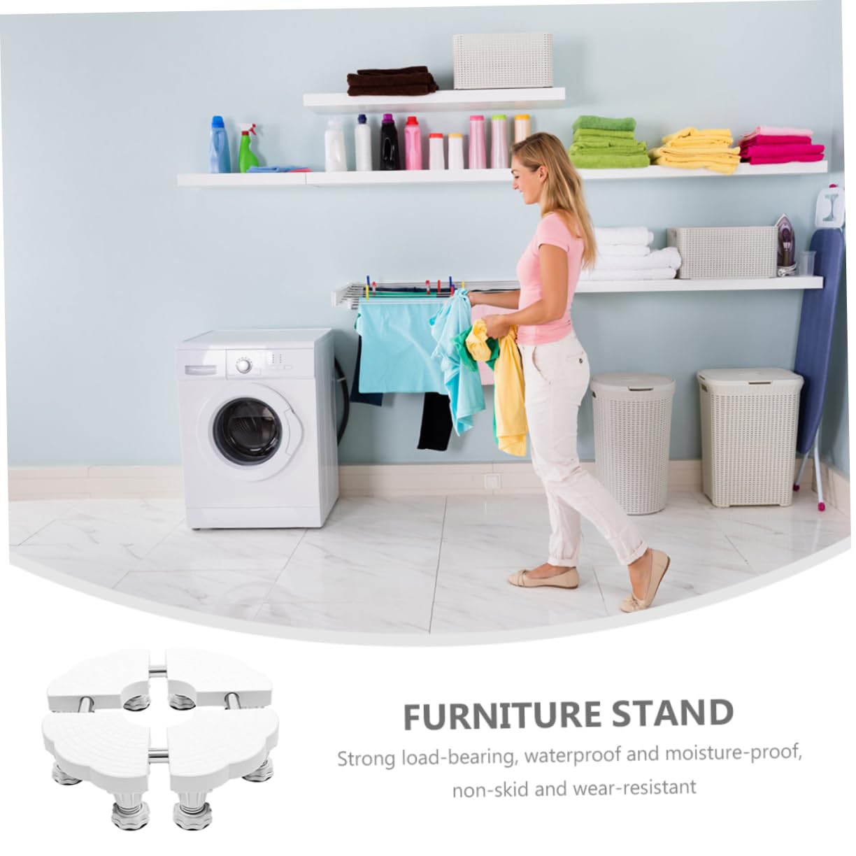 Yardenfun Air Conditioner Base Bracket Anti Vibration Washing Machine Support Stand for Mini Fridge Adjustable Base Washing Machine Stand Washer Stand White Plastic It Can Move Refrigerator