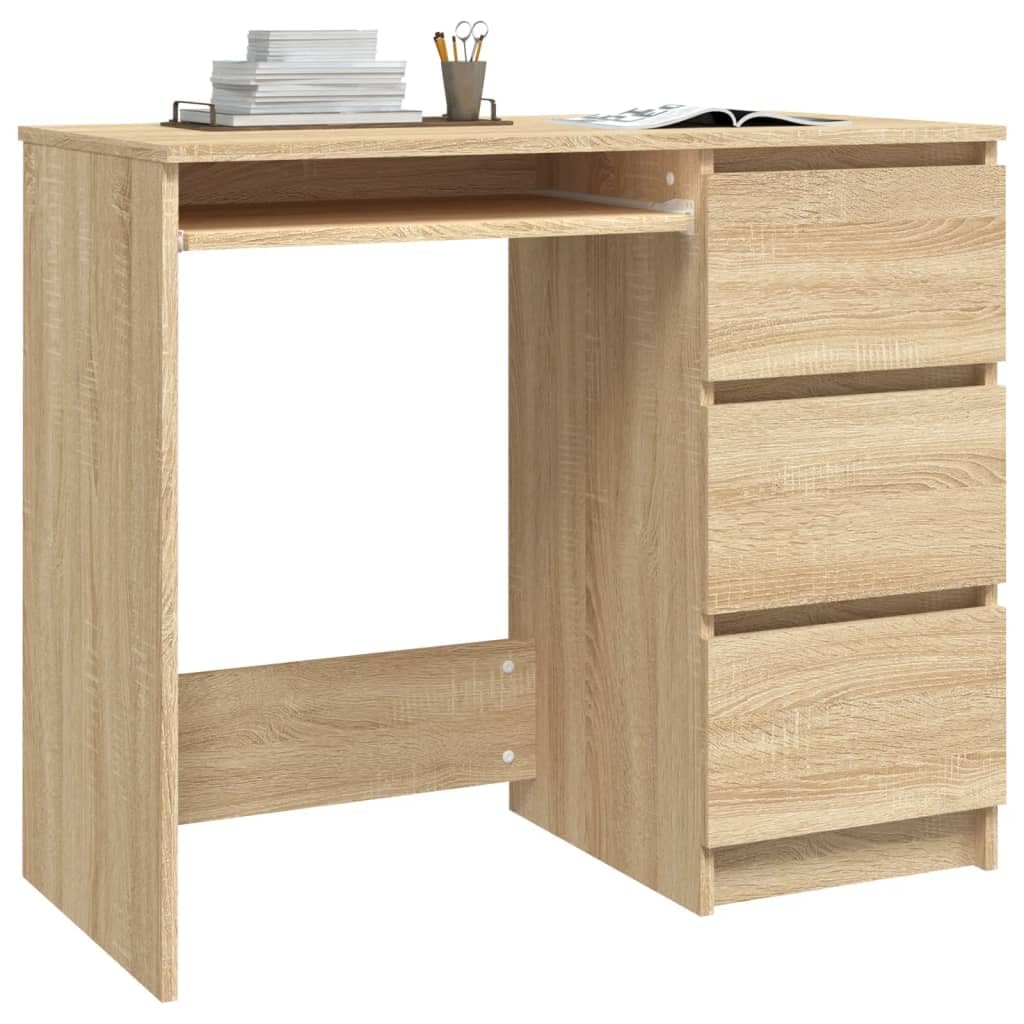 vidaXL Compact Desk with Built-in Storage Drawers– Sonoma Oak Finish Engineered Wood – Scandinavian Style - Perfect for Home Office or Study Room (35.4"x17.7"x29.9")