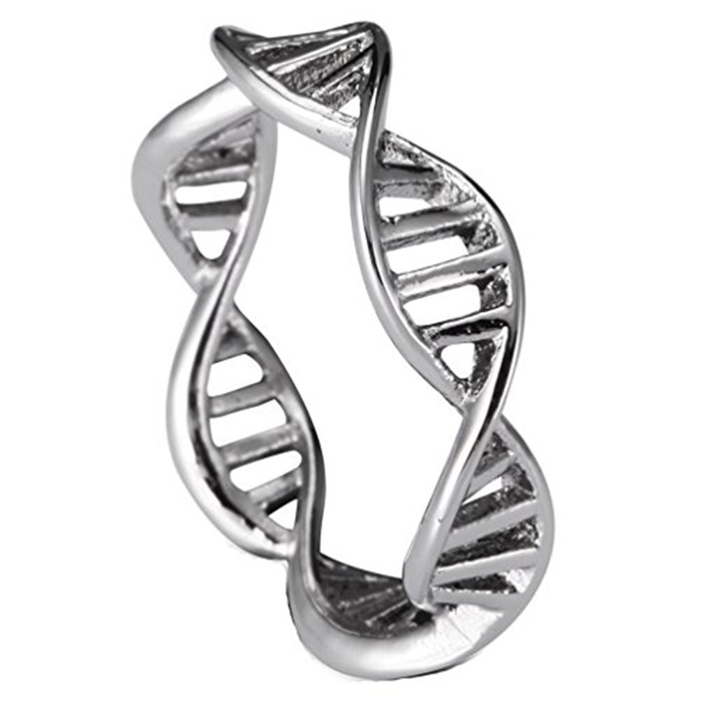 Women Fashion Stainless Steel DNA Helix Band Chemistry Science Molecule Ring Creative Silver Finger Band Size 8