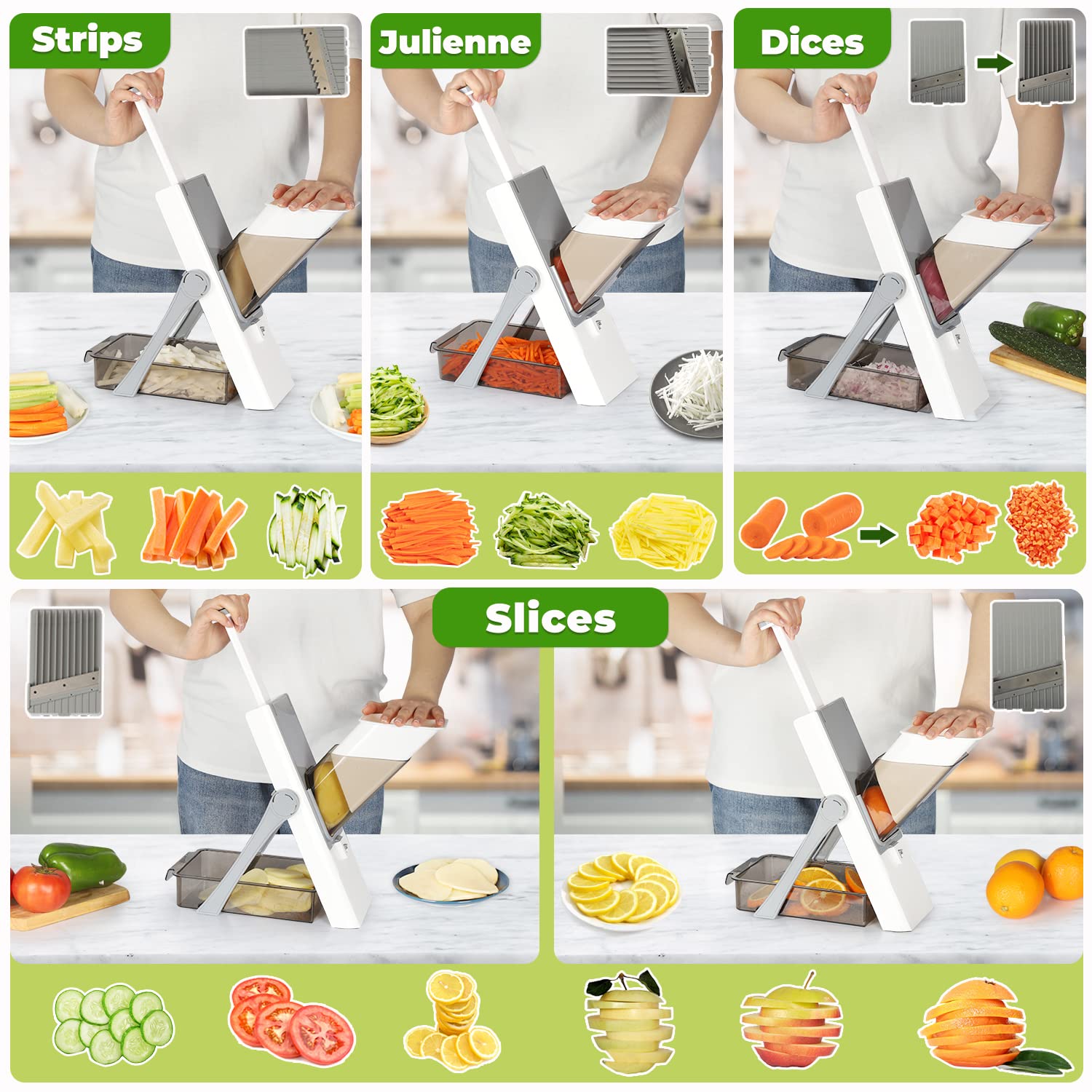 Upgrade Safe Mandoline Slicer for Kitchen 5 in 1 Vegetable Cutter Bigger Vegetable Potato Slicer Chopper Upgrade Biger Size