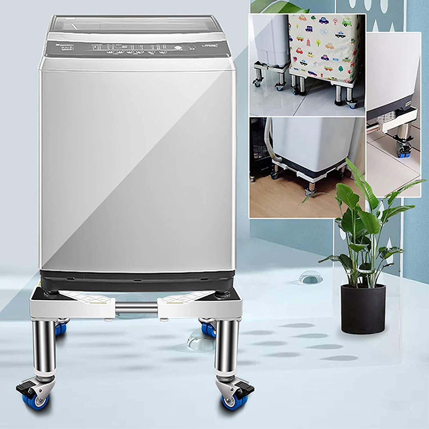 Universal Washing Machine Base With Wheels Adjustable Refrigerator Trolley Extendable Fridge Freezer Base Stand Holder Easy Move Bracket For Dryer Washer 45-65cm Air Conditioner ( Color : 4 Wheel , Si