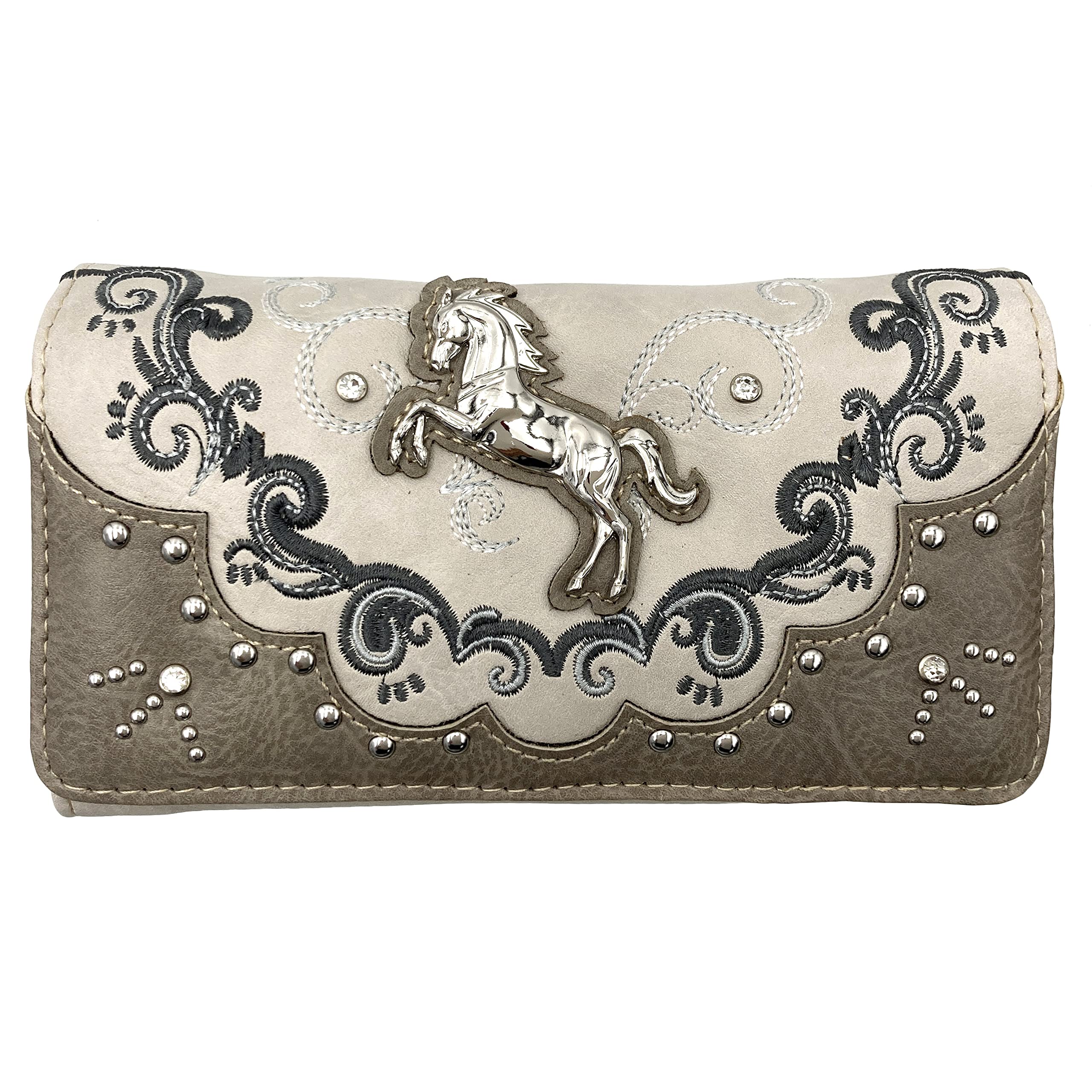 Zelris Floral Poppy Horse Western Women Conceal Carry Tote Handbag Purse Set (Beige Silver)