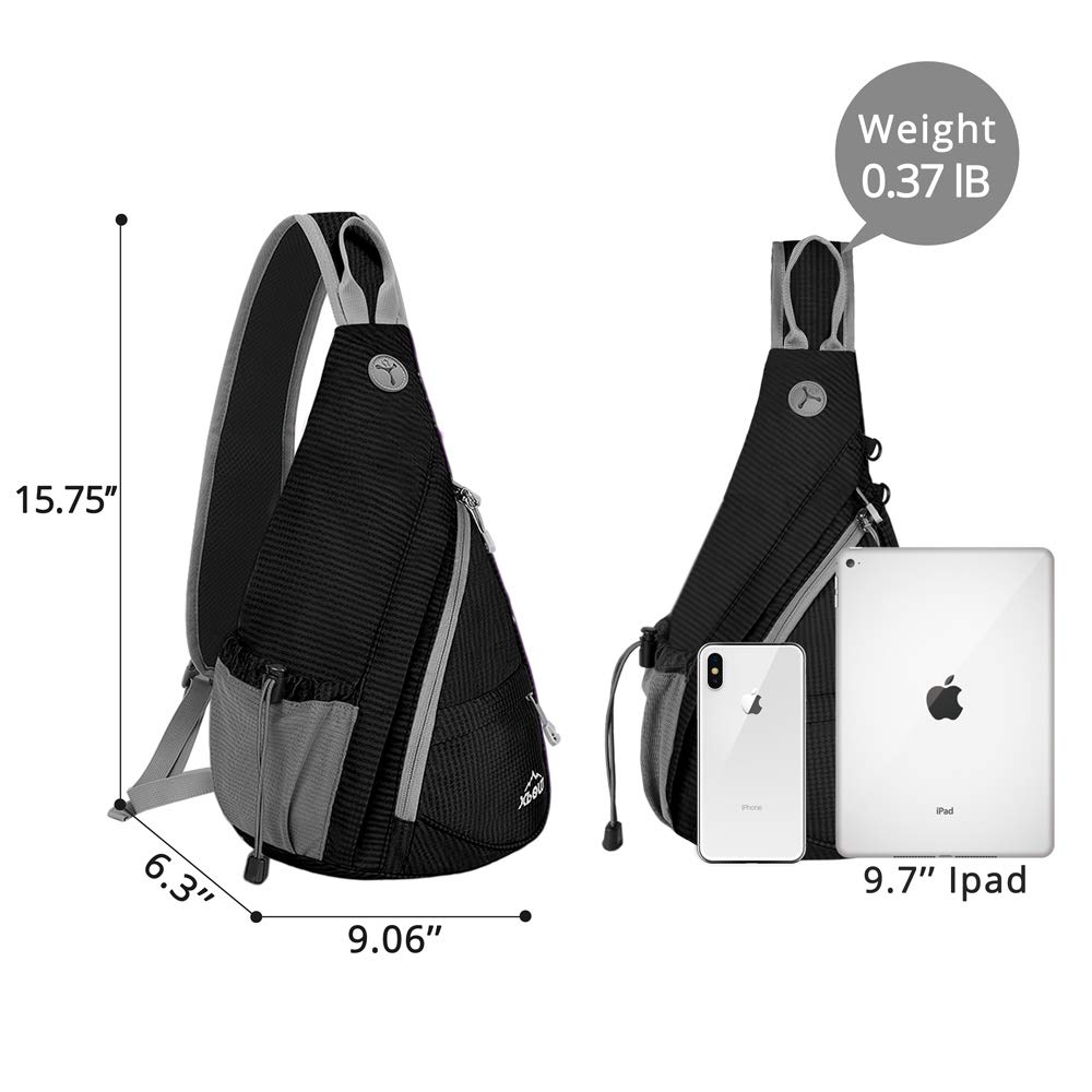 Xboun Sling Backpack Chest Shoulder Bag Crossbody Cycling Travel Hiking Daypack (Black)