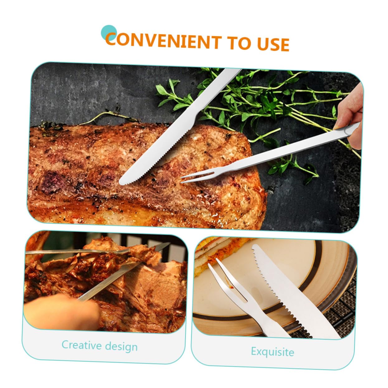 Yardwe 5 Sets Barbecue and Fork Stainless Meat Cooking Fork Meat Fork BBQ Fork Fruit Camping Grill Utensils Knives Smore Kit Barbecue Knives Outdoor Tableware