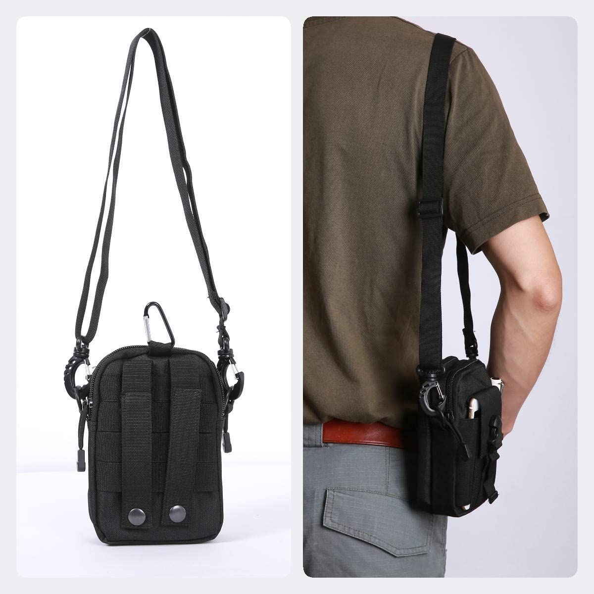 Tactical Pouch, Multipurpose EDC Belt Bag, Belt Purse with Cell Phone Holster Holder, Fit for iPhone, Samsung Galaxy, LG, and More Less Than 6.2 inches Phone, Black