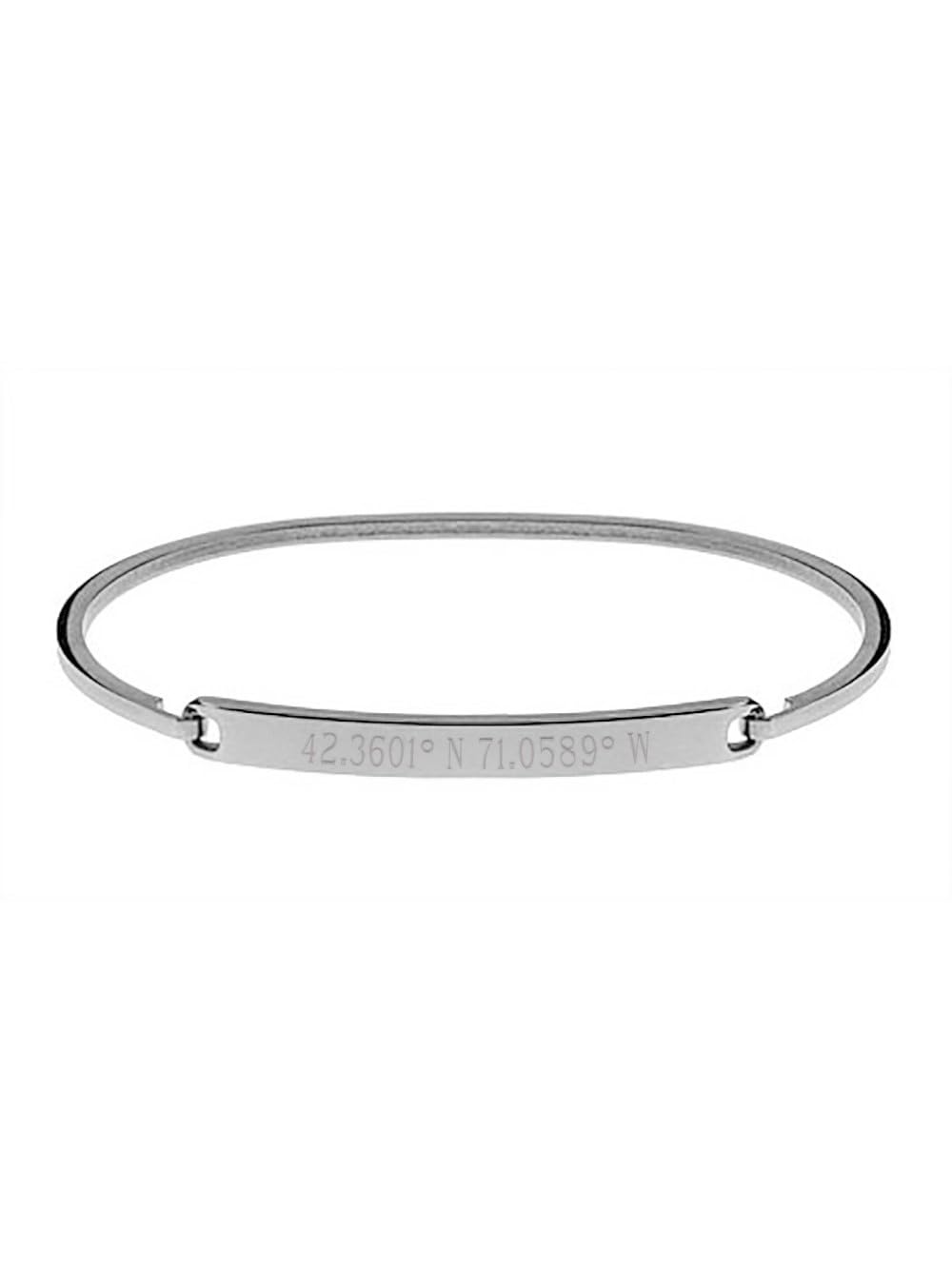 Women's Custom Engraved Coordinates Bracelet, 7.5" Long - Simple Thin ID Bangle Bracelet for Her - Couples Bracelet - Longitude Latitude Bracelet - Personalized Jewelry - Gifts for Mom