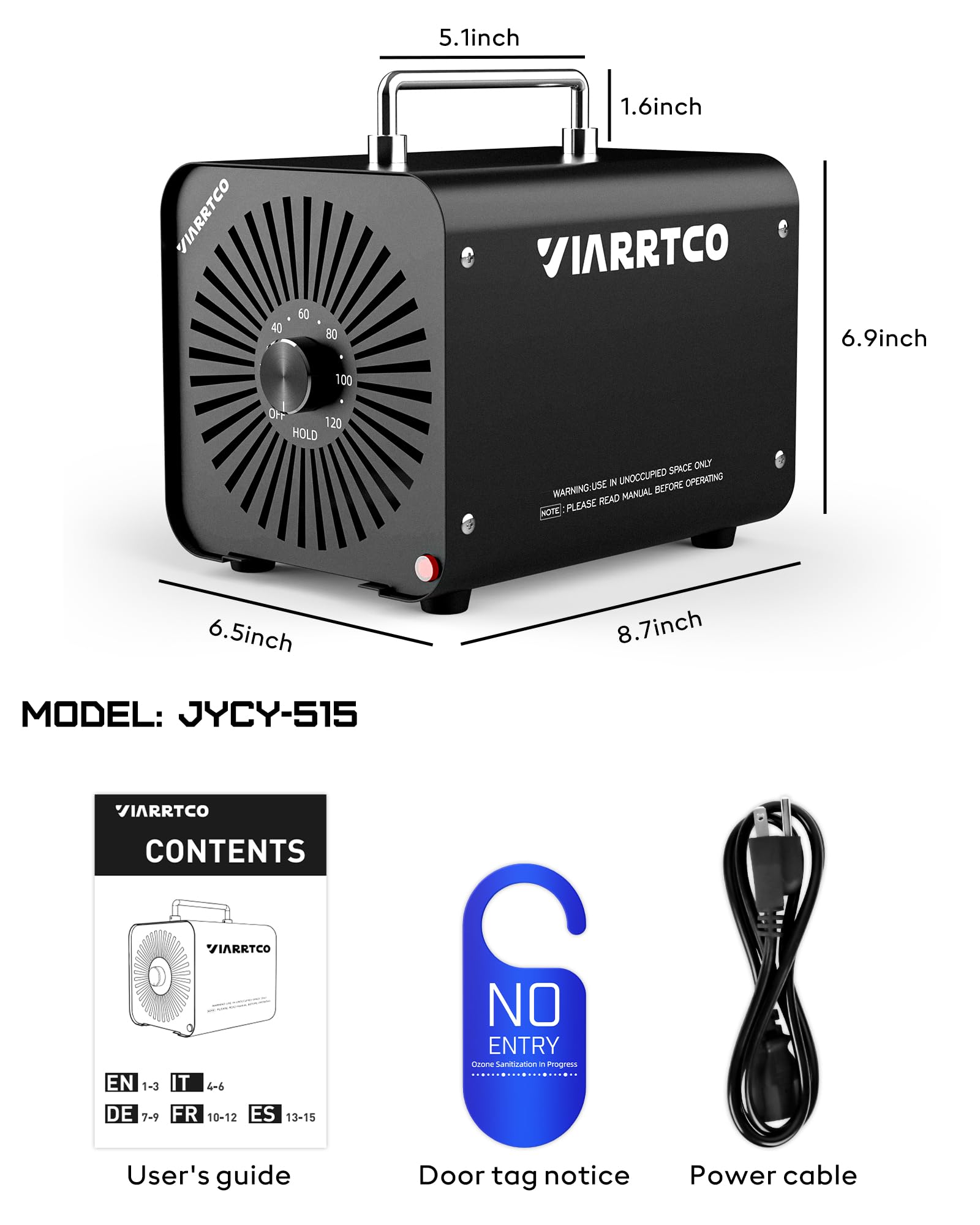 VIARRTCO Ozone Machine Generator 30000mg/h - 6000+ Sq. Ft. Ozone Machine Odor Removal for Home and Car with 120min timer All Metallic Black