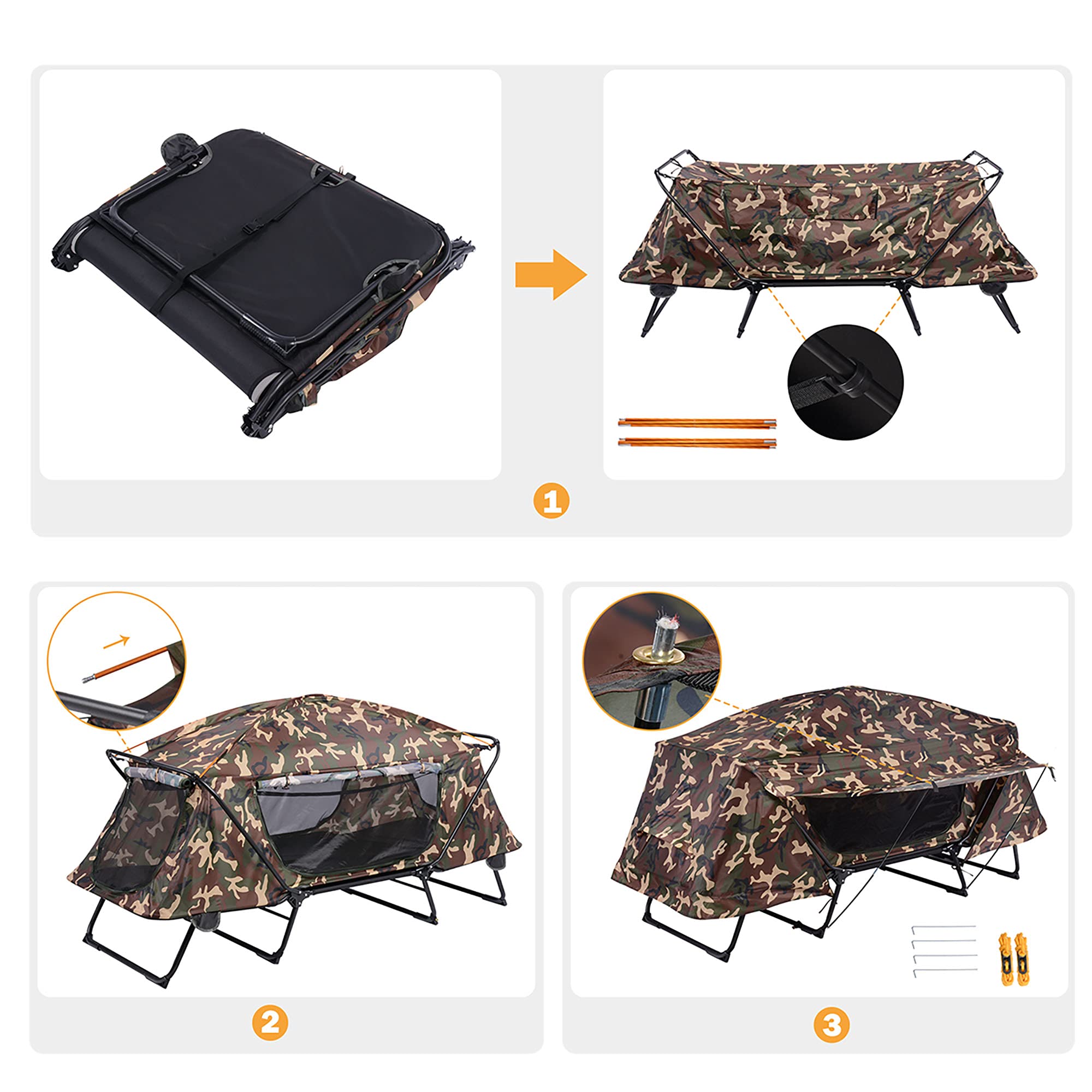 Yescom Folding Tent Cots Oversized Tent Cot Portable 1-Person Waterproof Tent Durable Camping Bed with Carry Bag Rain Fly Bag for Outdoor Camping Picnic & Hiking, Camouflage