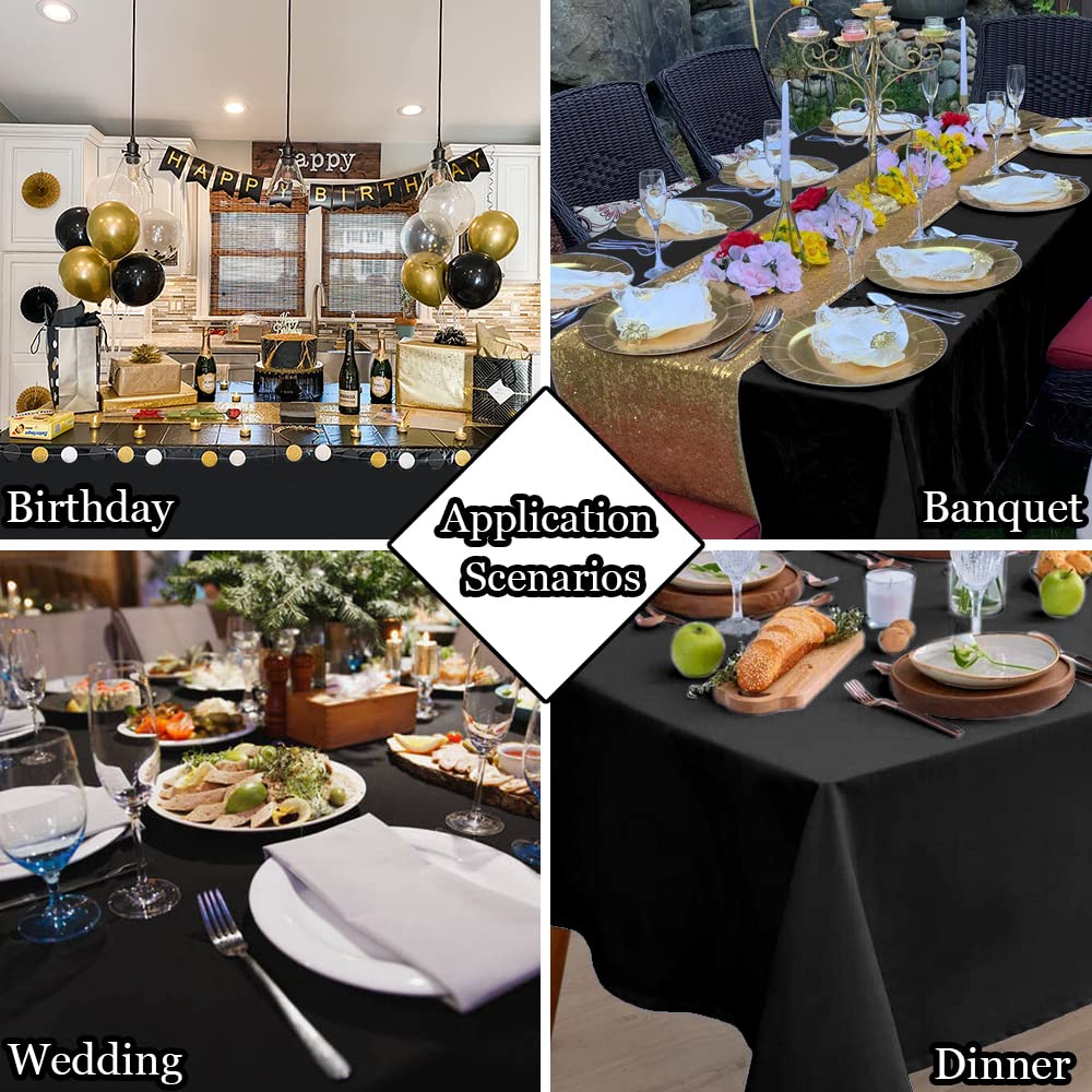 TRLYC Polyester Tablecloth - 90x132 Black Tablecloth 100% Polyester 6FT Wedding Table Linen