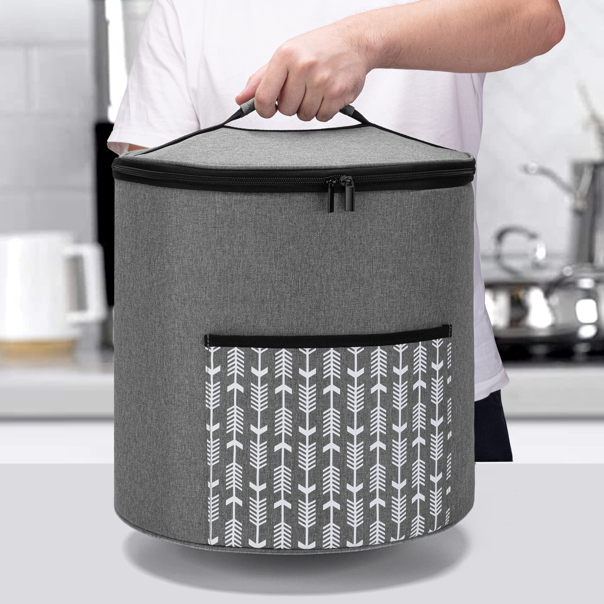Yarwo Carrying Bag Compatible for 8 Quart Instant Pot, 4-5 Quart Air Fryer, Cuisinart Bread Maker, Fully-Enclosed Kitchen Appliance Dust Cover with Pockets and Top Handle, Gray with Arrow