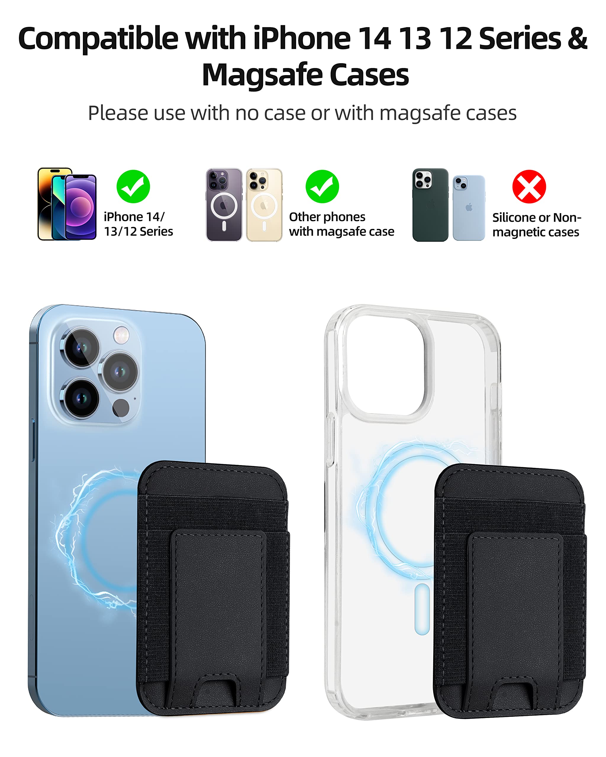 Upgraded for Magsafe Wallet, Strongest Magnetic Wallet, for iPhone Wallet Magsafe with 2 Card Slots, Magnetic Card Holder Wallet for iPhone 15/14/13/12 Series, Vegan Leather, Fit 7 Cards, Black