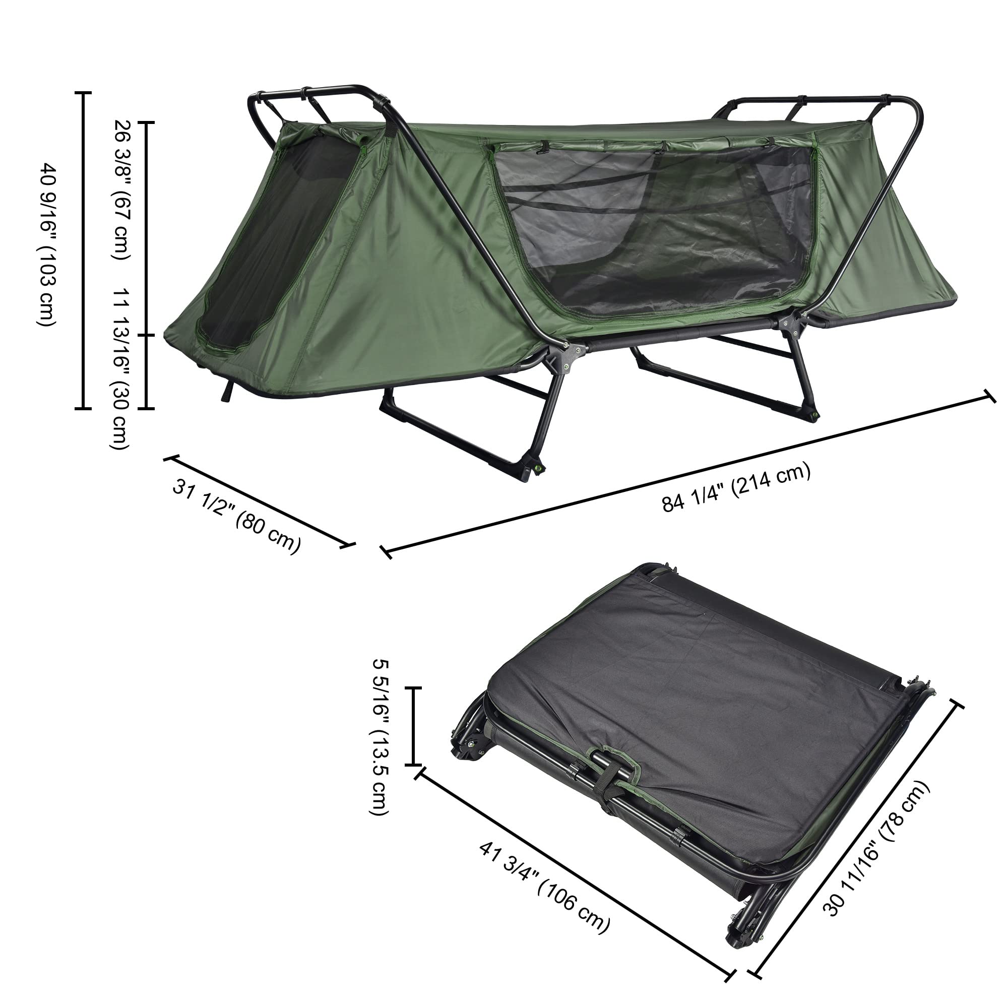 Yescom Single Tent Cot Folding Cot Tent with Rain Fly Bag Portable Waterproof Bed Sturdy Tent Cots for Outdoor, Camping, Hiking - Green
