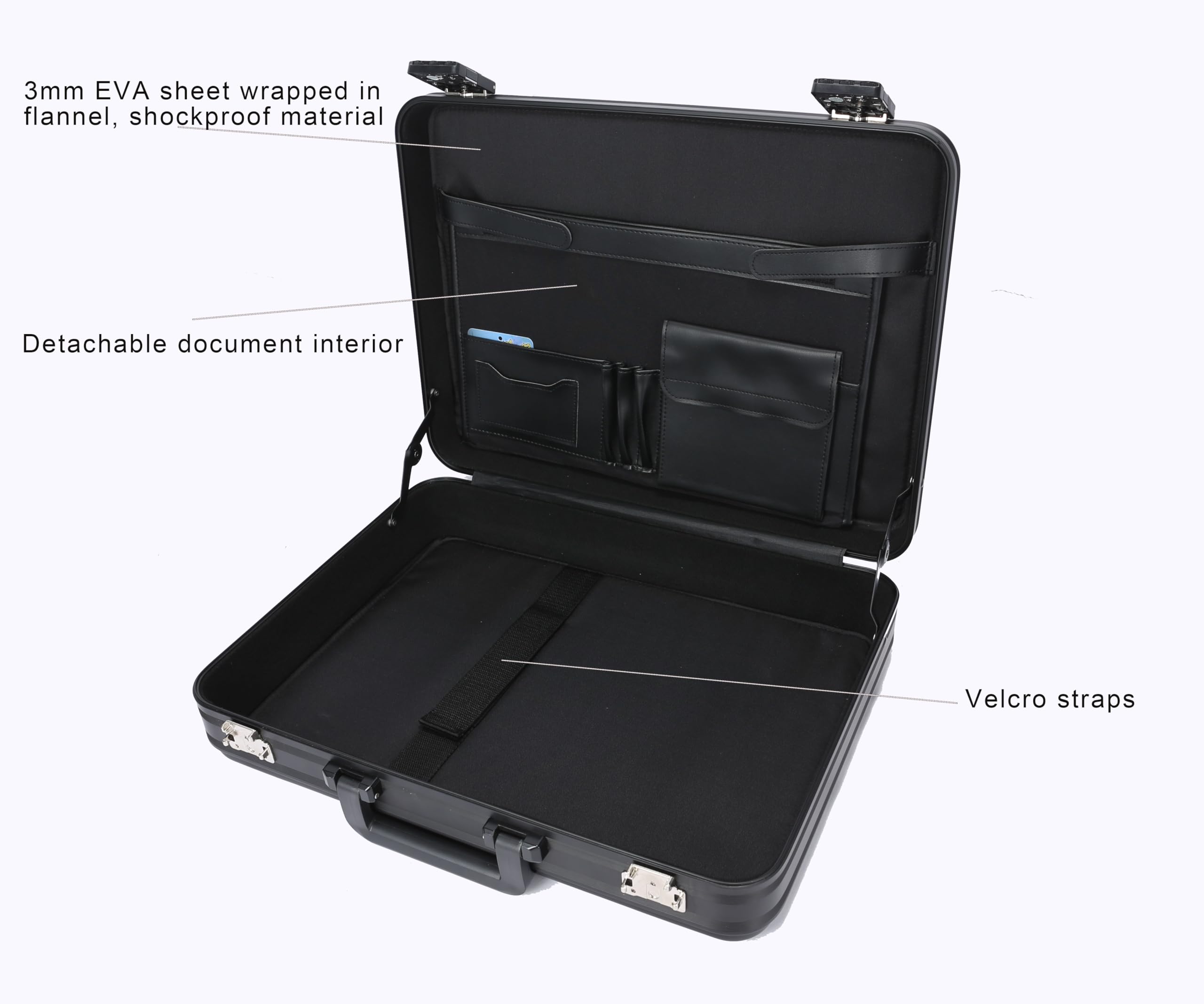 urecimy Large metal briefcase 18.1X13.8X6.1 Inch Aluminum Case Combination Lock Black Suitcase for Valuables UAV/Gun Cases Display Box Super Big Size with Sponge