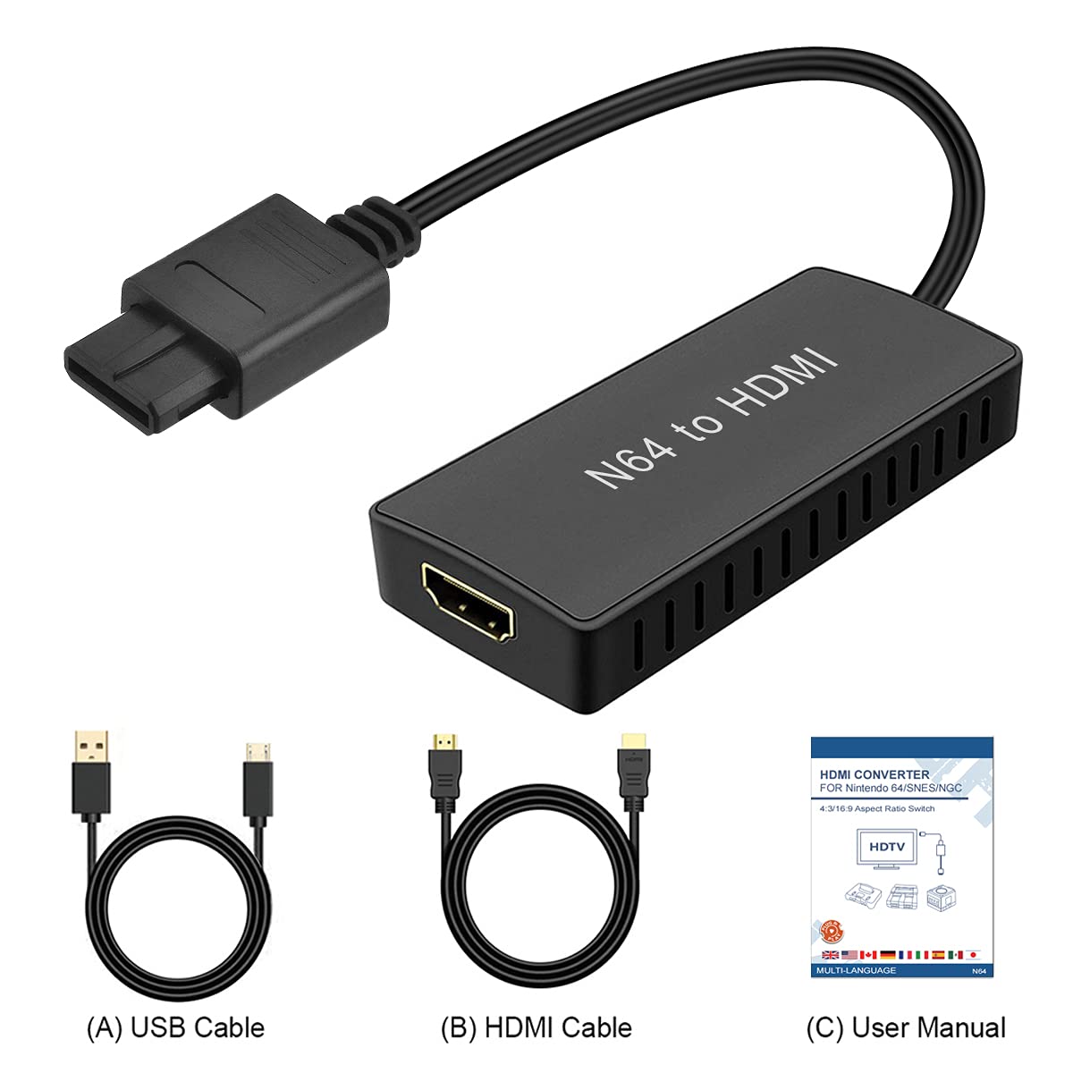 Y.D.F N64 to HDMI Converter, HDMI Cable for N64 /SNES/NGC/SFC No Need to Install Drivers Plug and Play