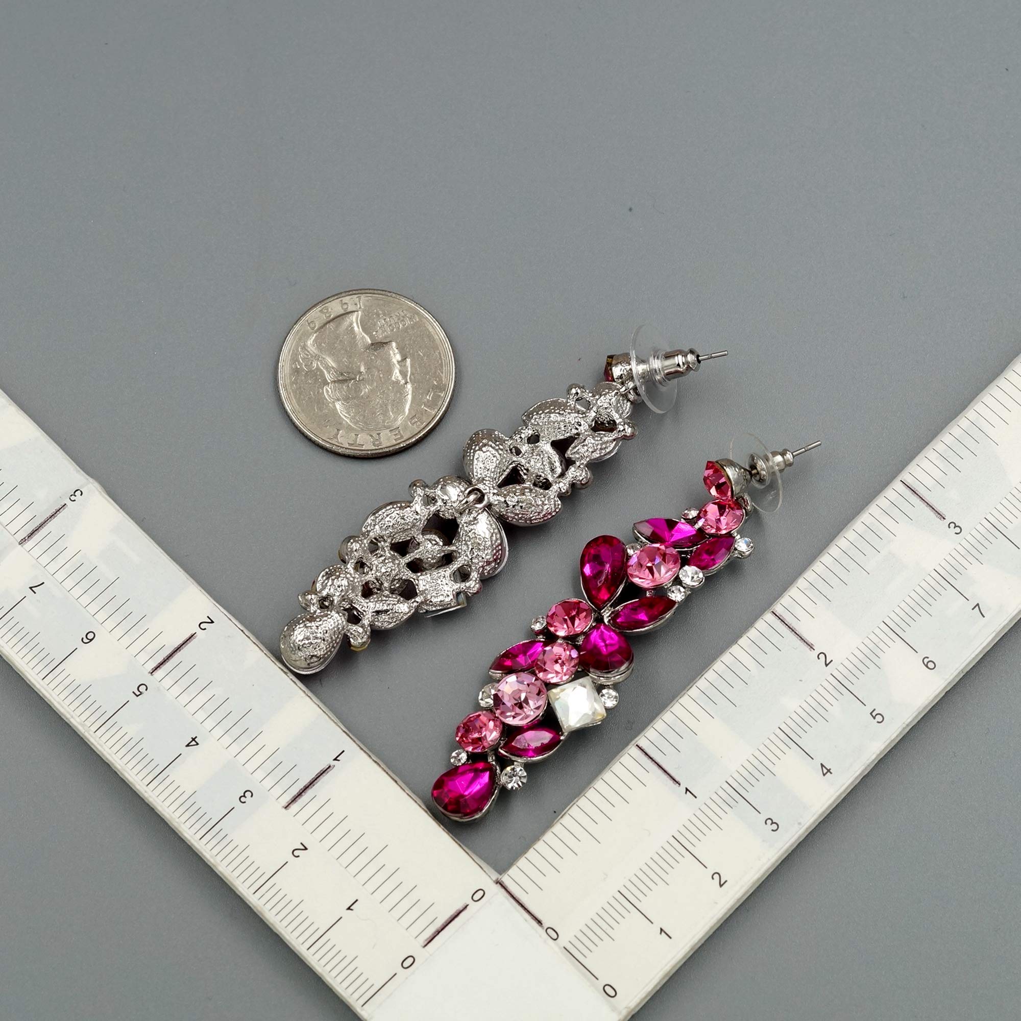 Womens Jewelry Fuchsia Pink Crystal Rhinestone Bridal Drop Dangle Earrings Sparkling Cluster style in Silver Tone for Wedding prom Party Birthday Gift